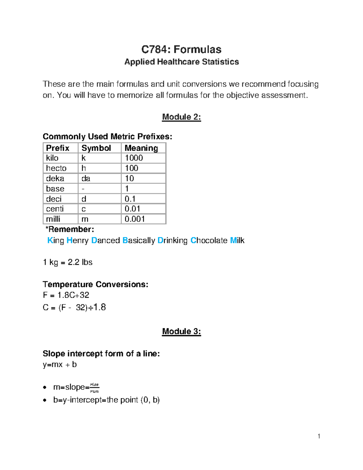C784 Formulas - formula - C784: Formulas Applied Healthcare Statistics ...