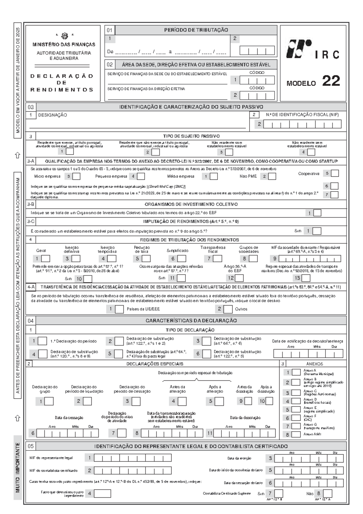 M22-IRC - Instruções para Preenchimento do Modelo 22 (2025) - Studocu