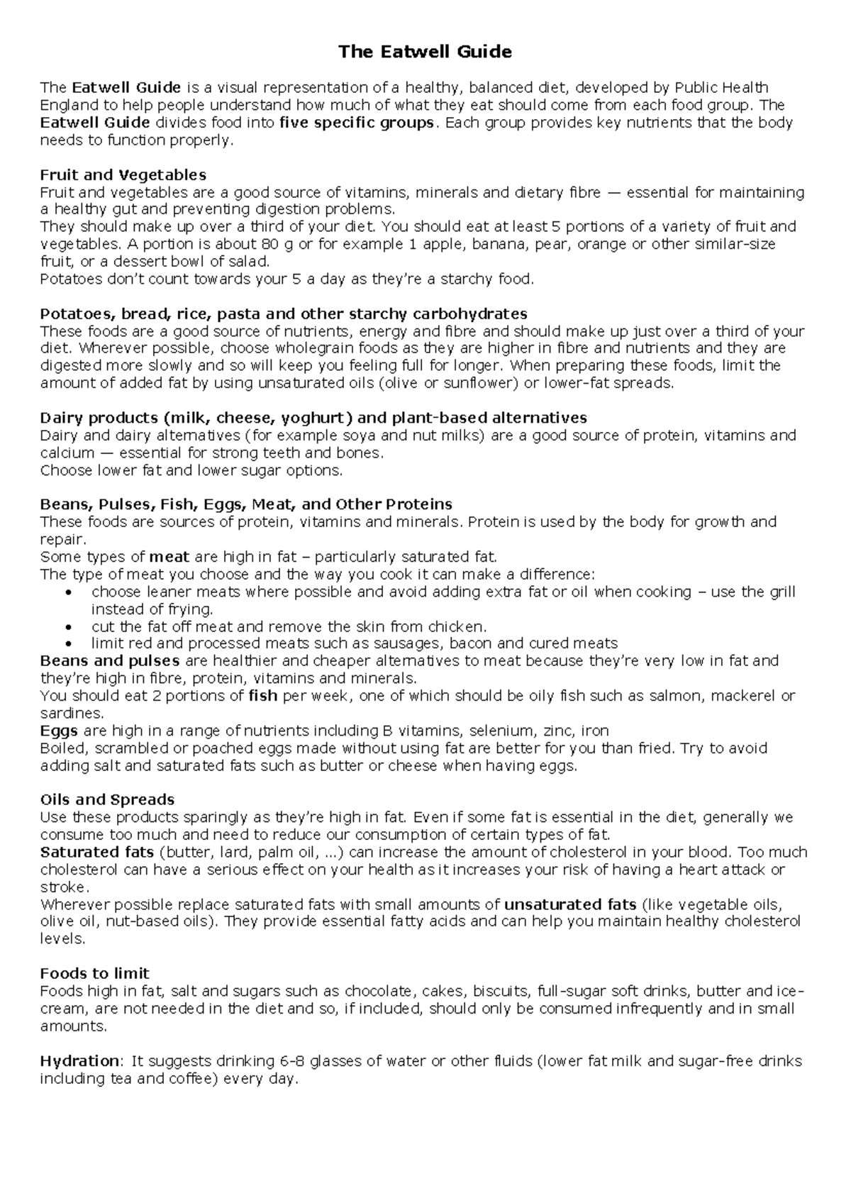 Unit 1 Nutrition The Eatwell Guide-1 - The Eatwell Guide The Eatwell ...