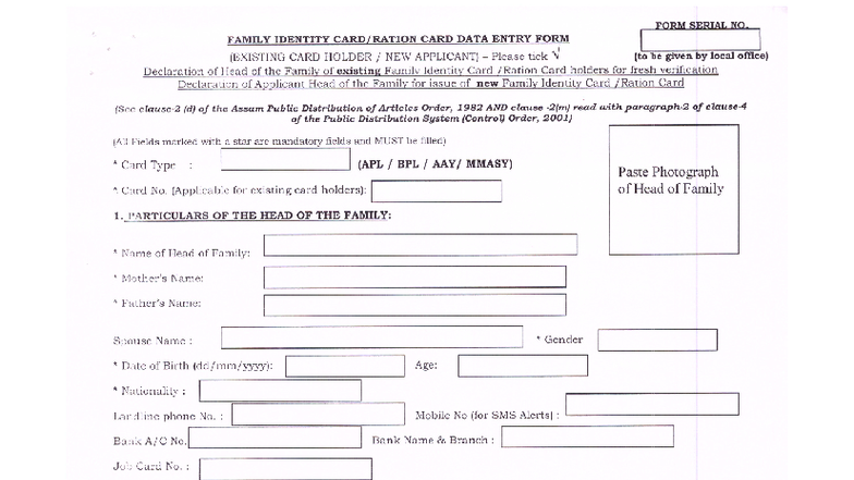 FORM C ( English) - Note - FORM SERIAL NO. FAMILY IDENTITY CARD DATA ...