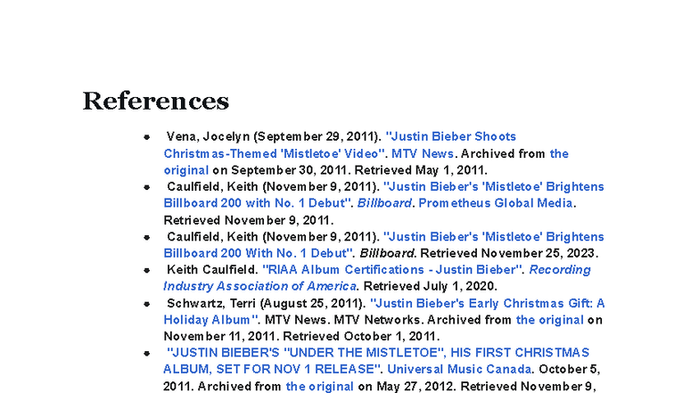 References for Justin Bieber's "Under the Mistletoe" Album - Studocu