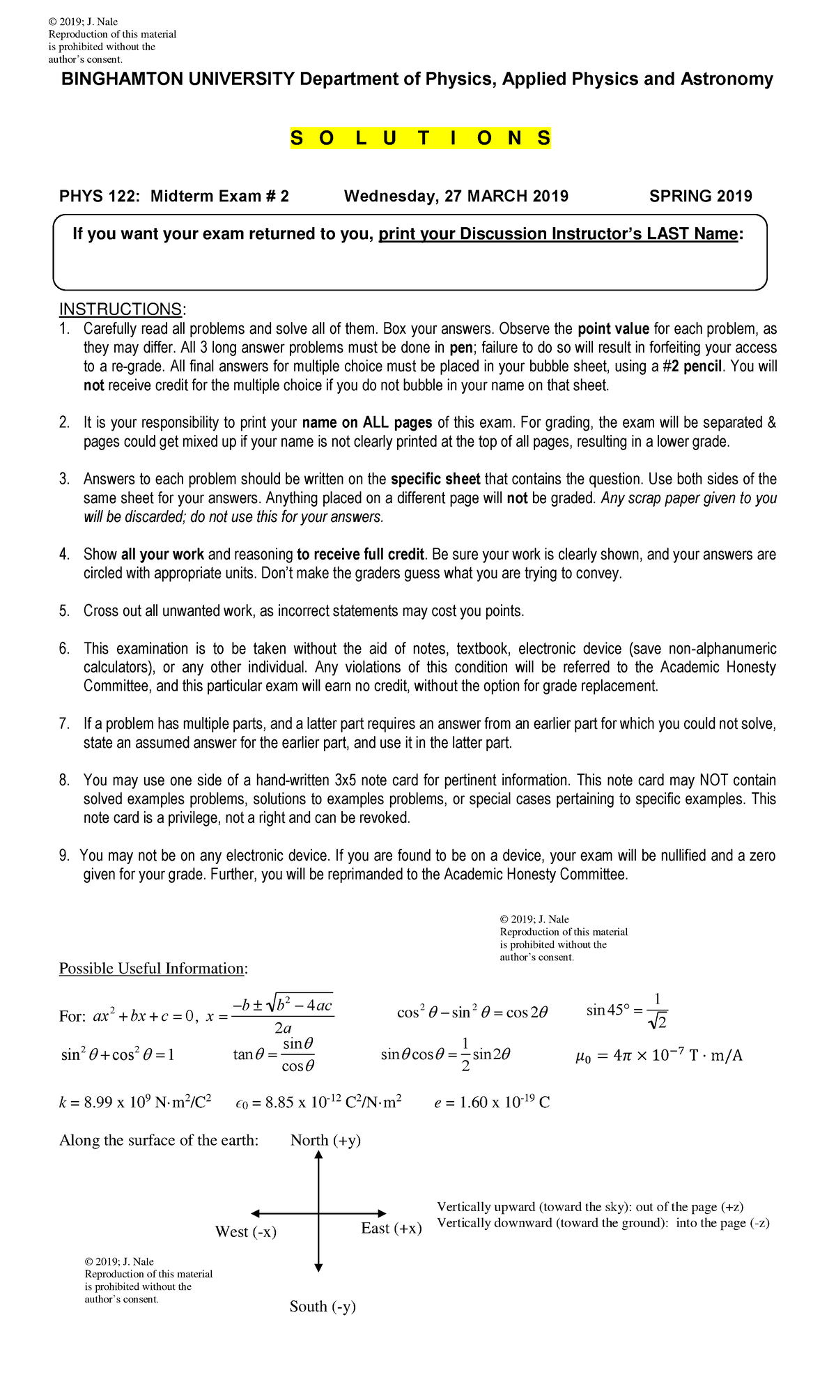 PHYS 122: Midterm exam 2 solutions - Spring 2019 - Studocu