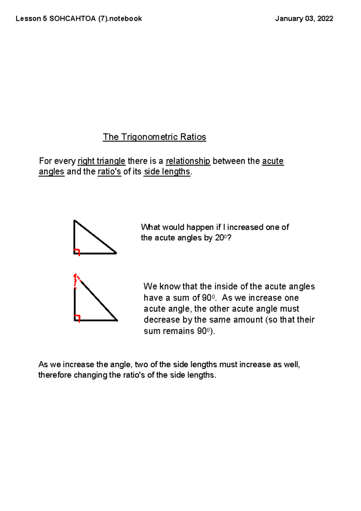 Copy of Lesson 3 Soh Cah Toa - The Trigonometric Ratios For every right ...