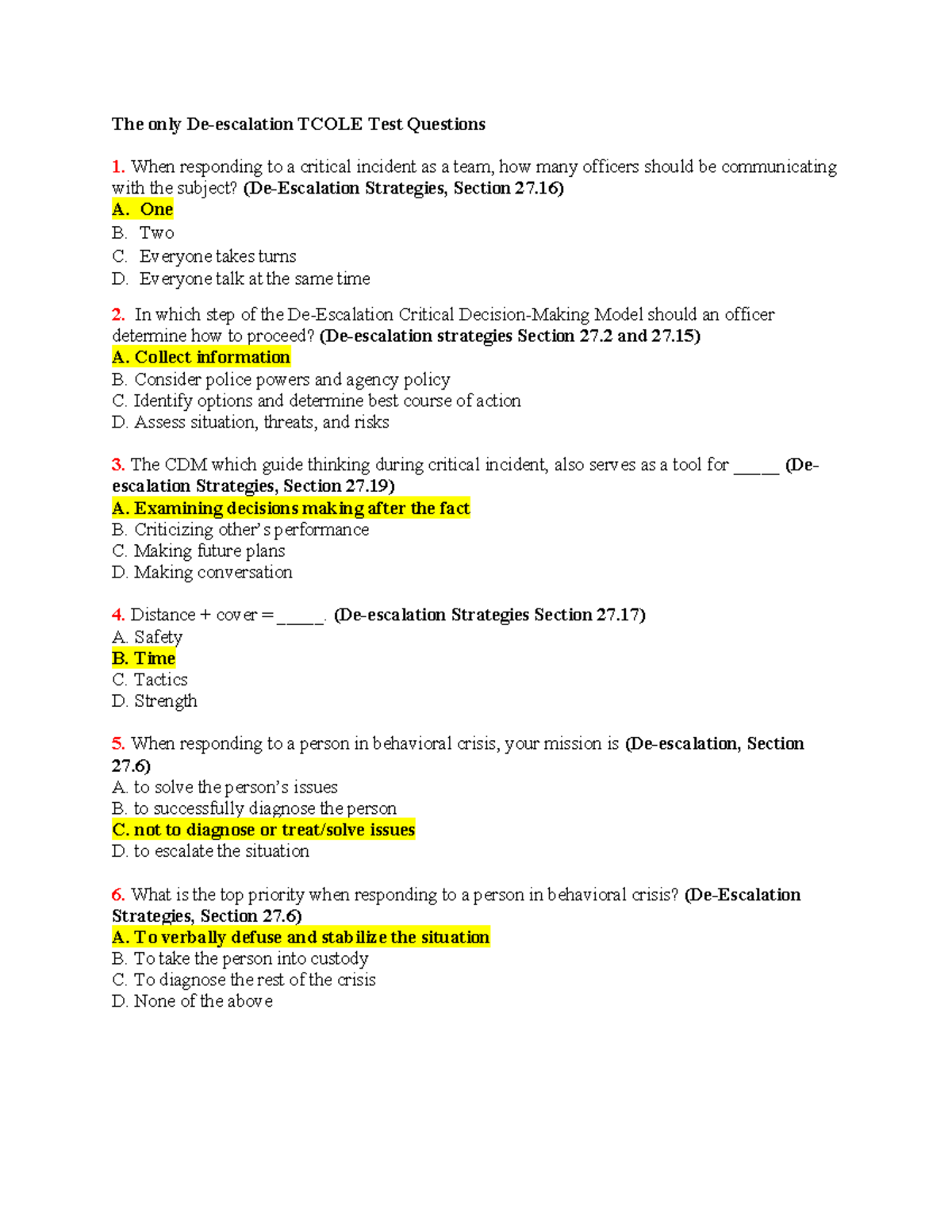 TCOLE De-Escalation Test Questions: Understanding the Critical Decision ...