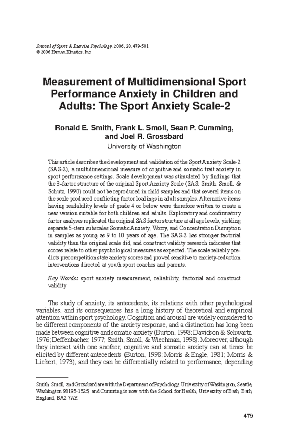 SAS-2: Development and Validation of the Sport Anxiety Scale for Youth ...