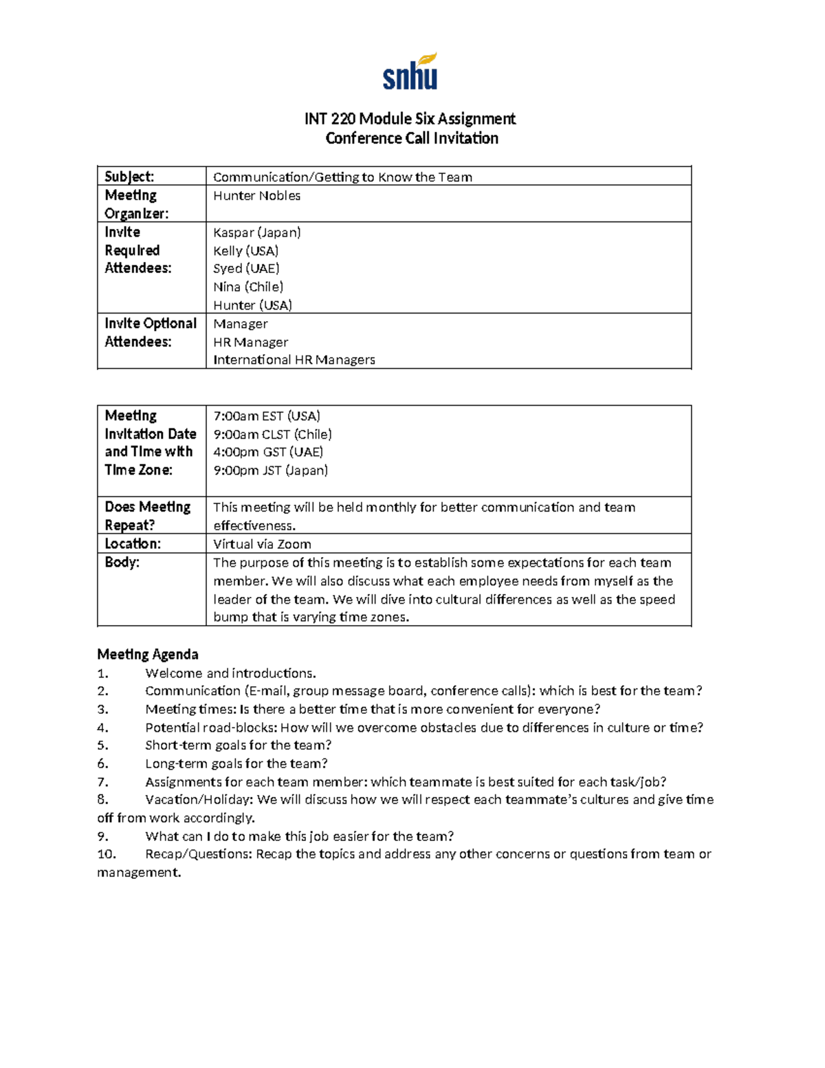 INT 220 Module 6: Monthly Conference Call Meeting Invitation - Studocu