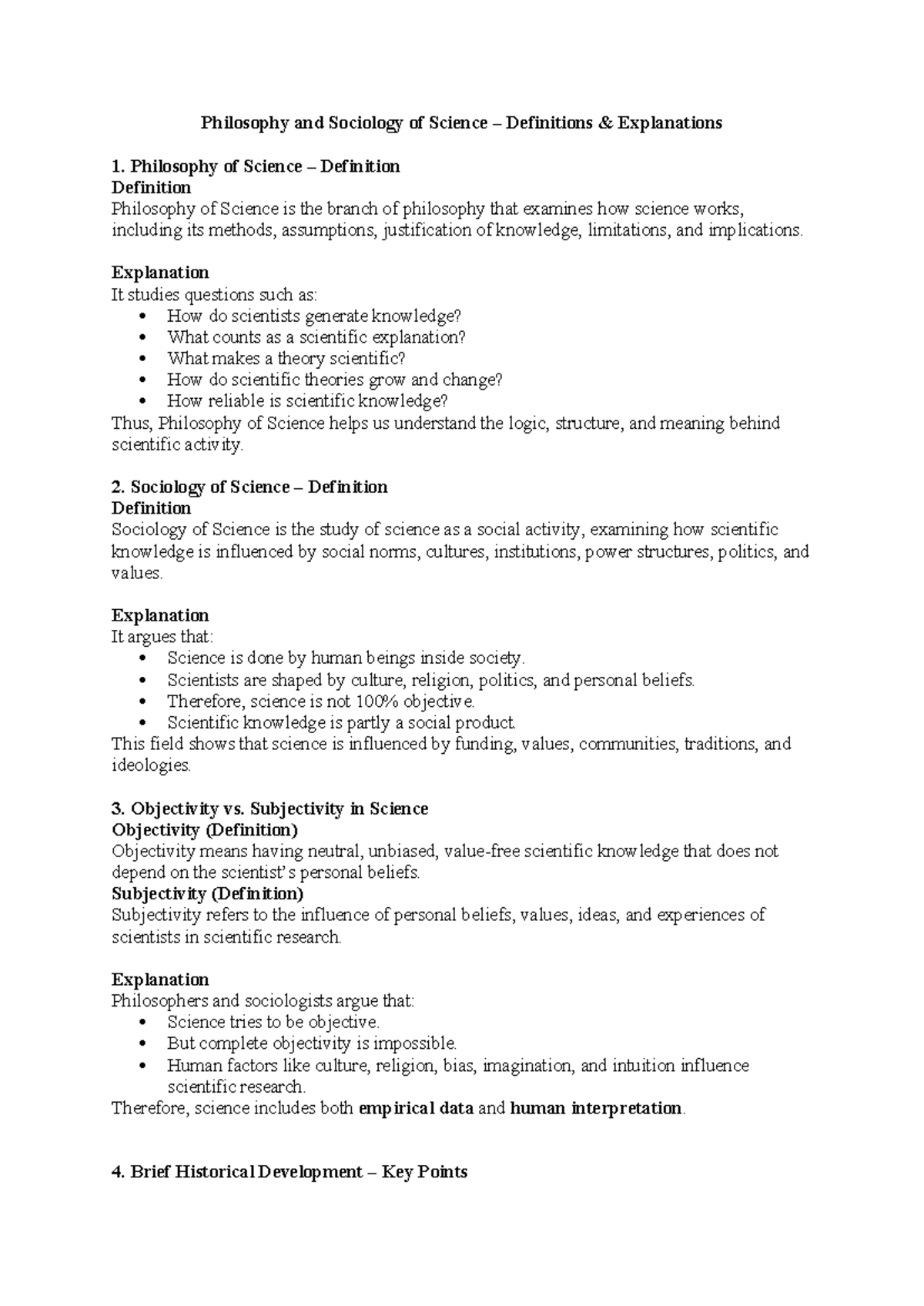 Philosophy and Sociology of Science: Key Concepts and Definitions - Studocu