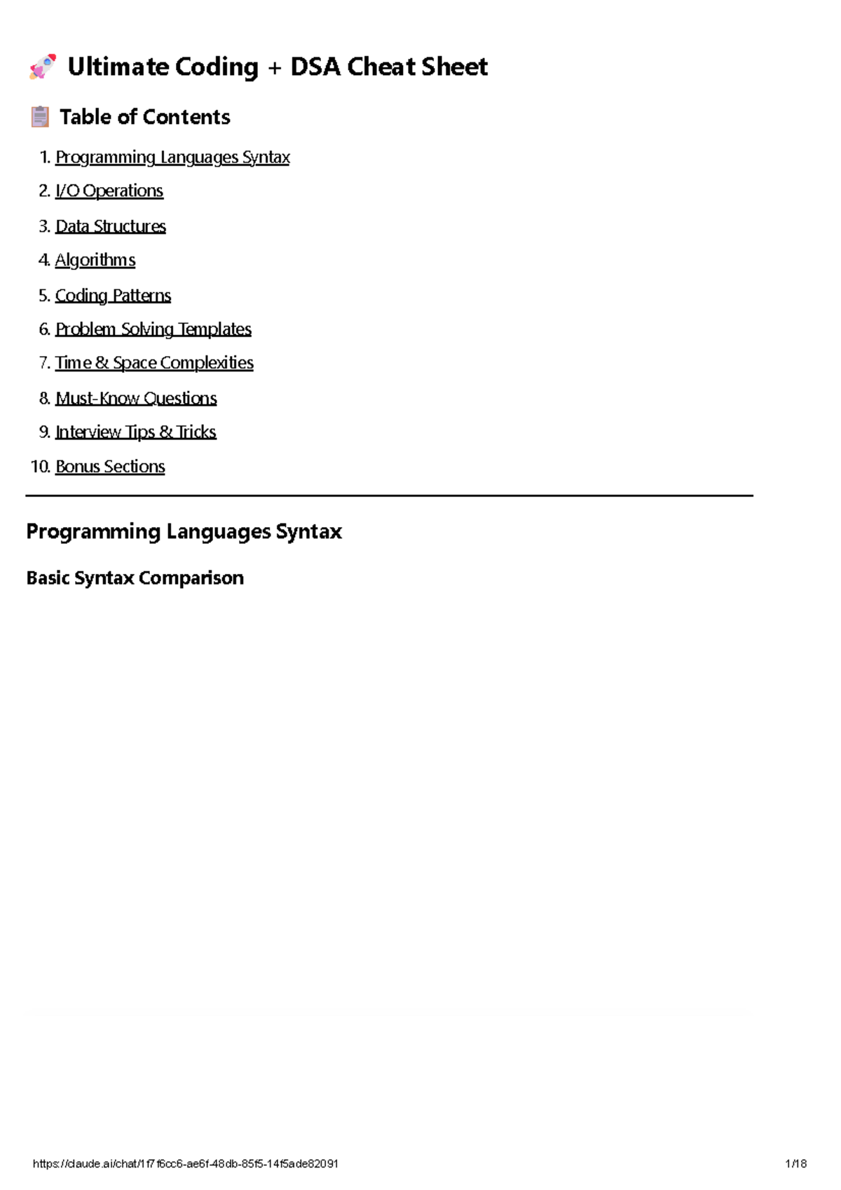 Ultimate Coding + DSA Cheat Sheet: Key Concepts & Tips - Studocu