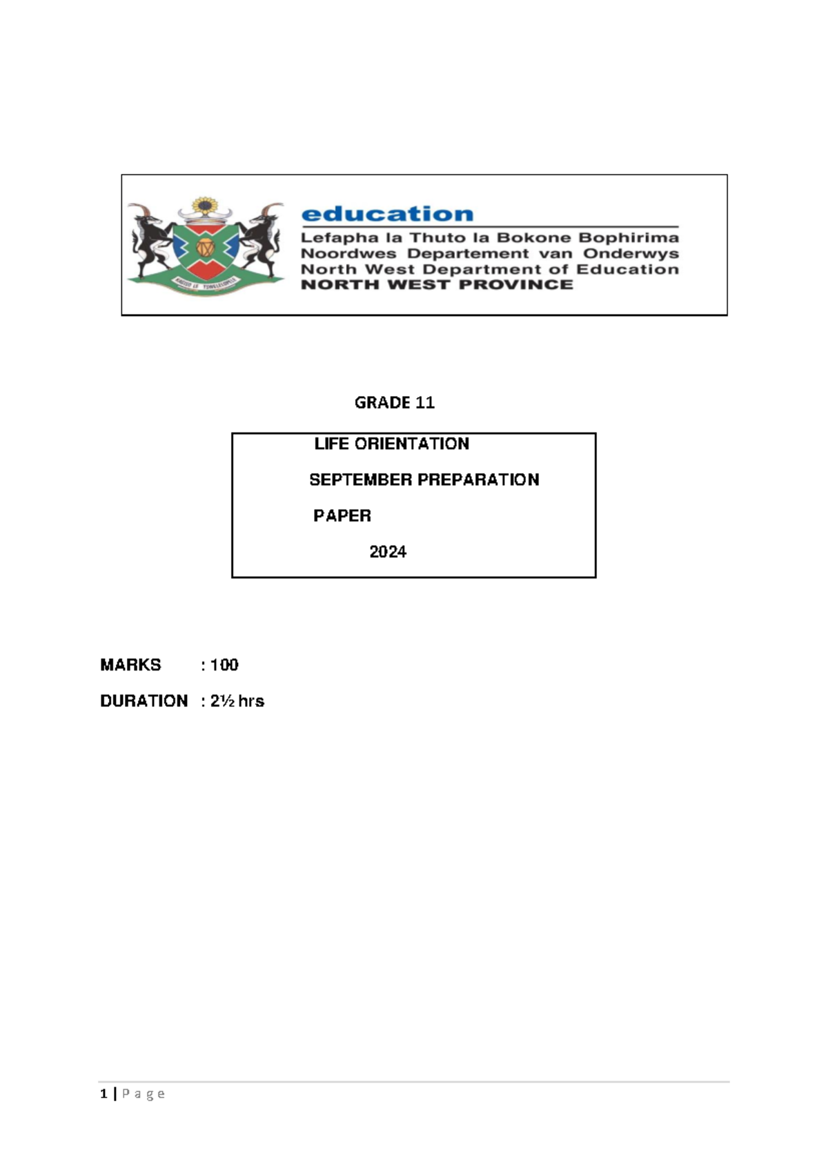 LO Grade 11 2024 September Preparation Paper 1 Guidelines & Questions ...