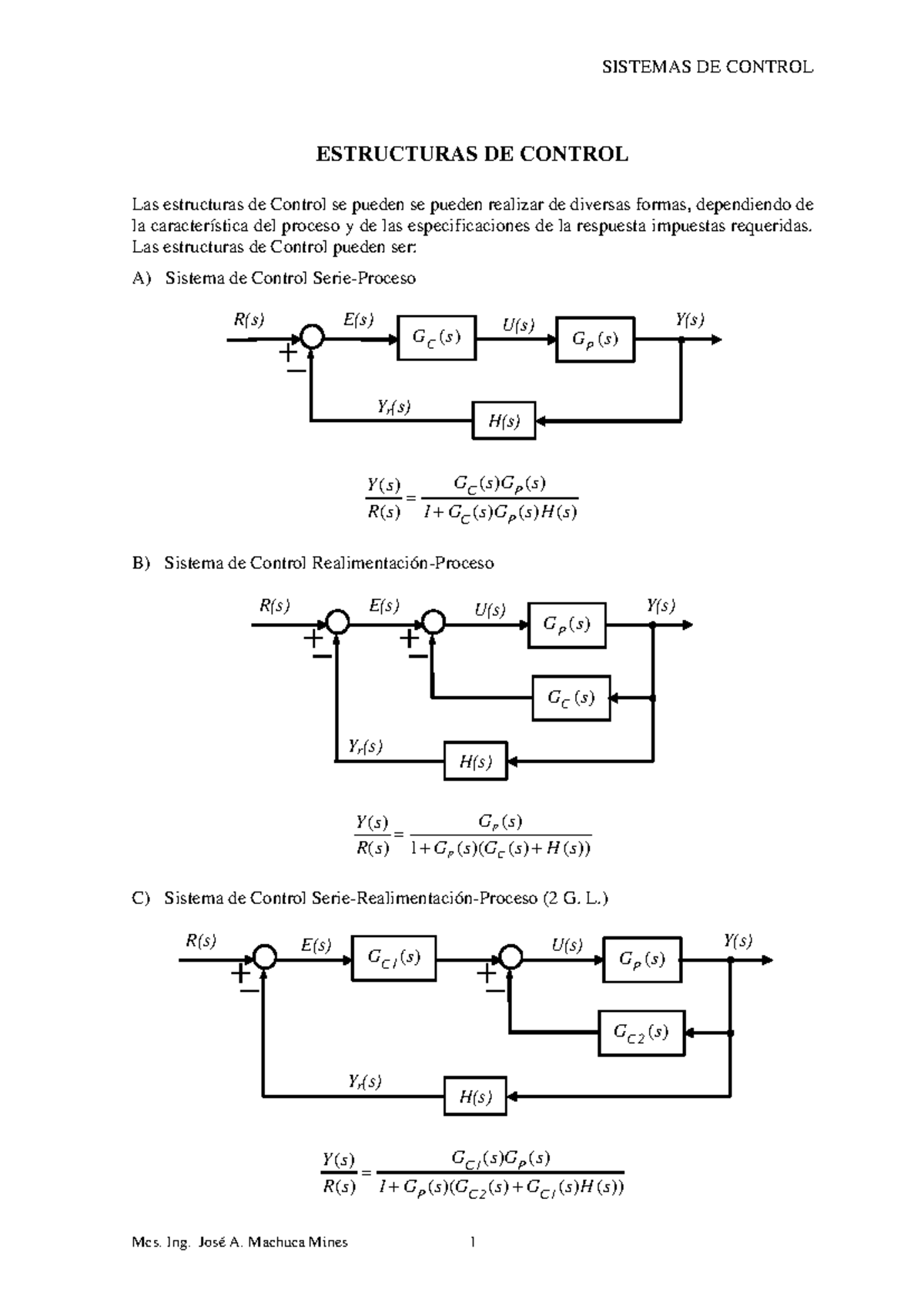 Estructuras de Control en Sistemas de Control - Ing. José A. Machuca ...