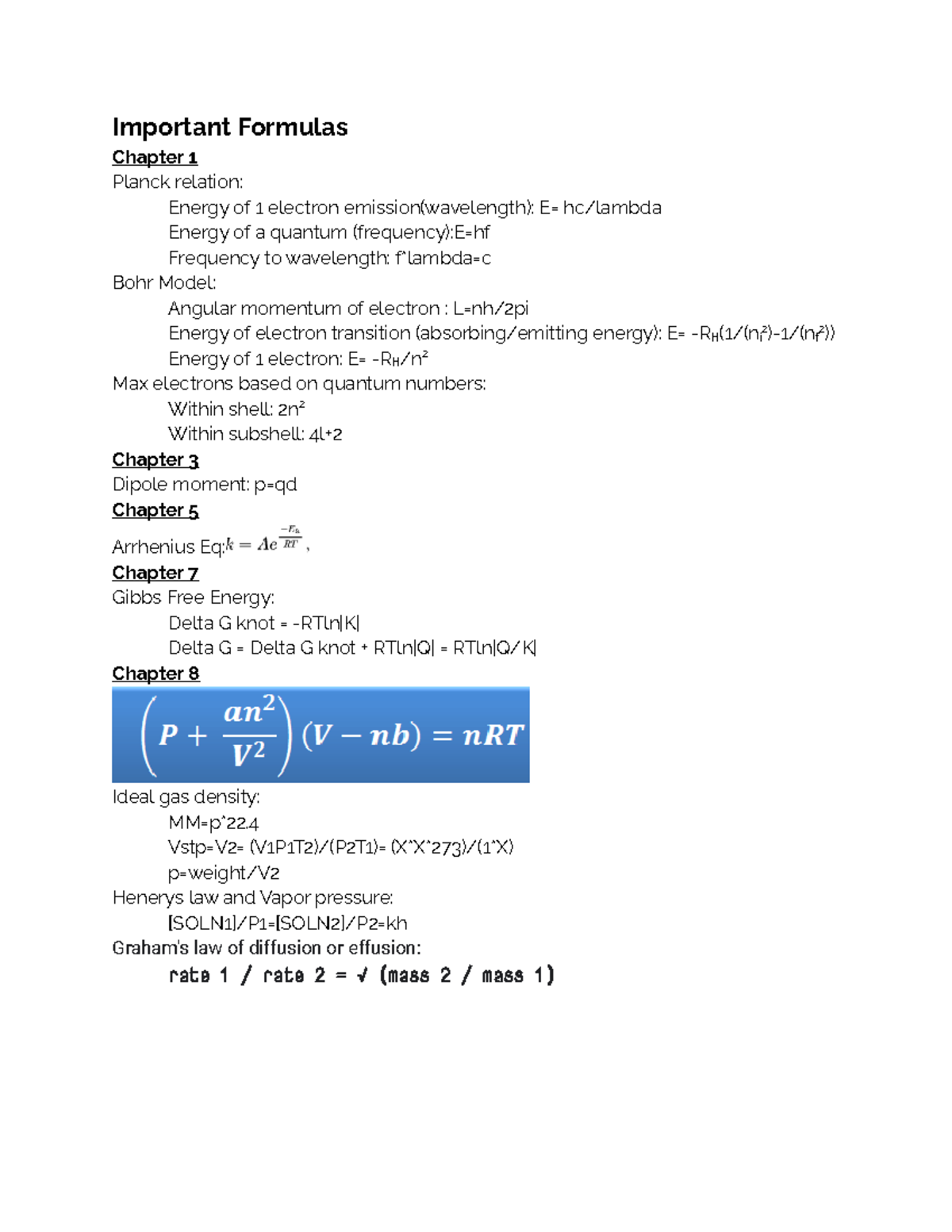 MCAT Chemistry Notes: Key Formulas and Concepts from Chapters 1-8 - Studocu