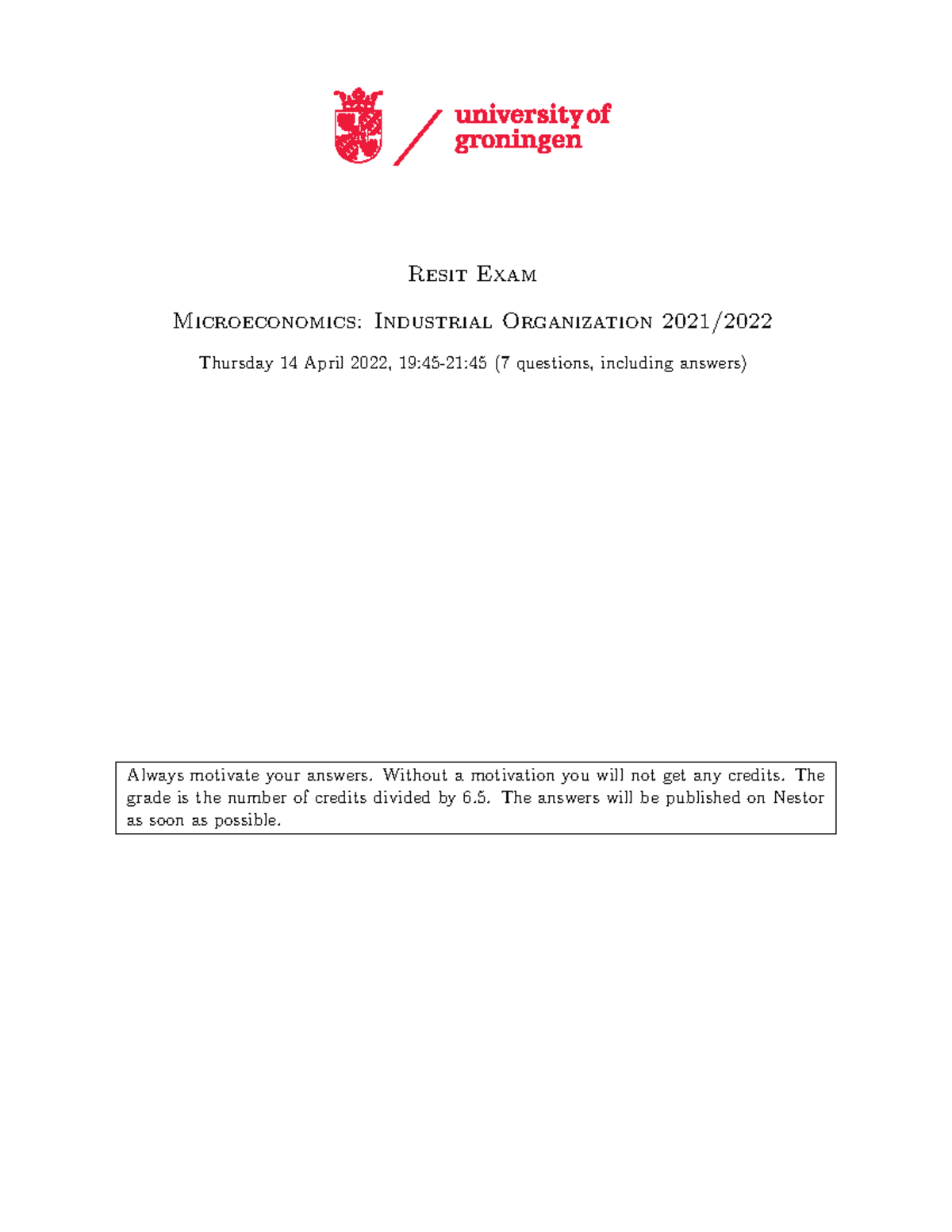 Microeconomics Resit Exam 2021/2022: Solutions and Questions - Studeersnel