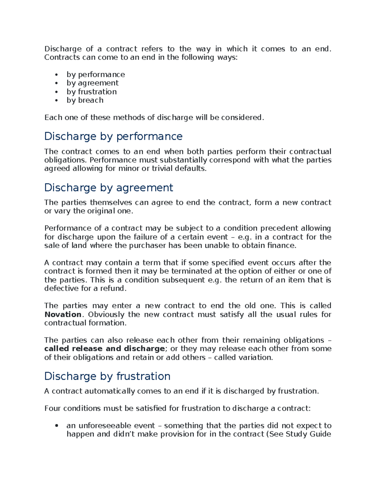 Discharge of a contract refers - Contracts can come to an end in the ...