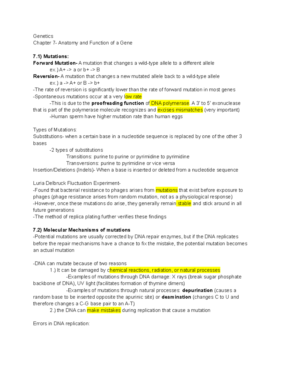 Genetics chpt 7 notes - Genetics Chapter Anatomy and Function of a Gene ...