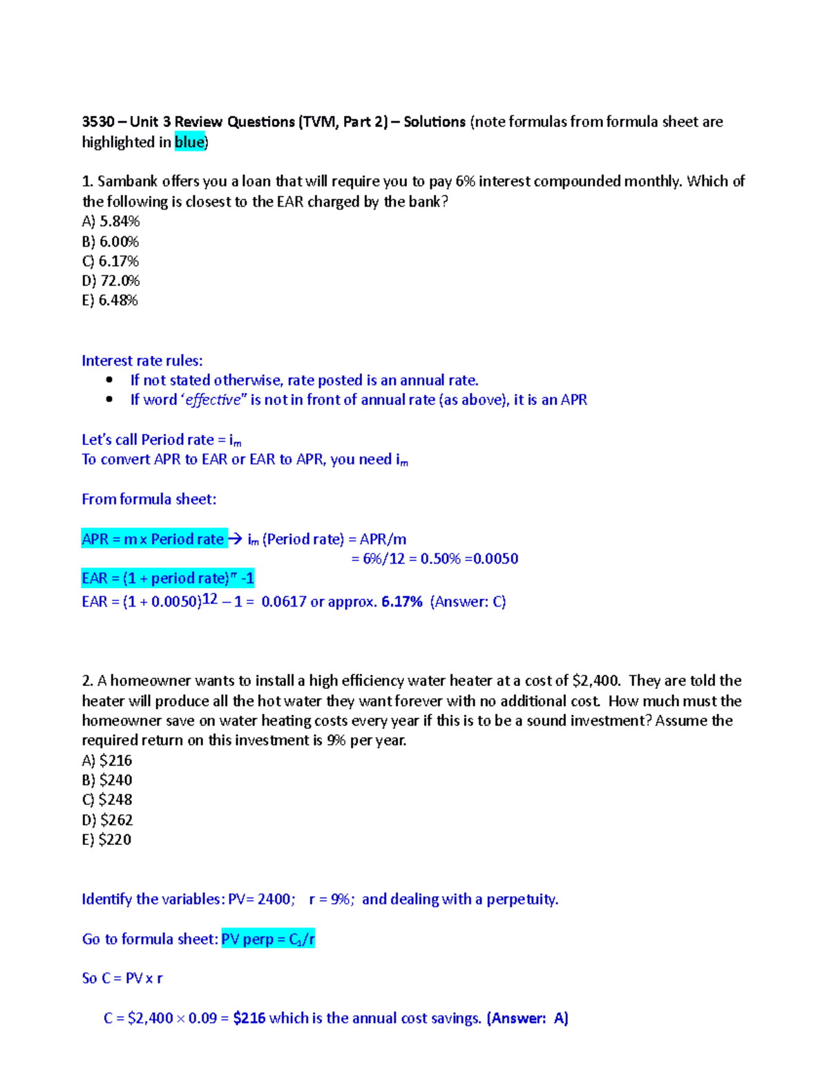 Unit 3 Review Questions - Solutions - 3530 – Unit 3 Review Questions ...