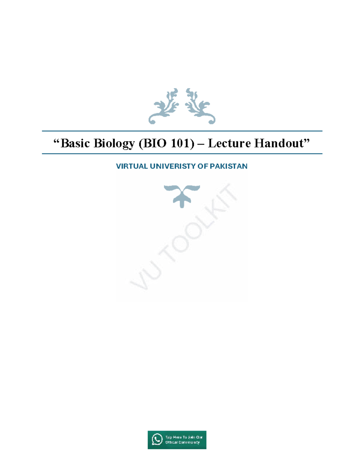 Basic Biology (BIO 101) – Lecture Handout - Studocu