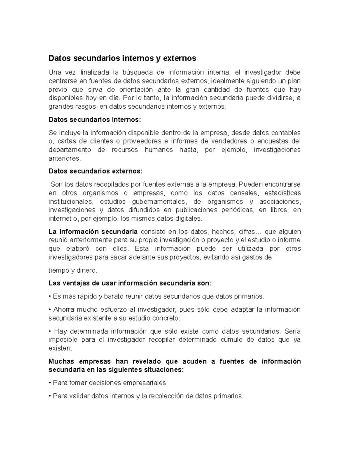 Análisis de Datos Secundarios Internos y Externos para Investigación ...