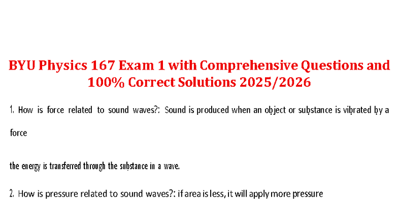 BYU Physics 167 Exam 1: Comprehensive Sound Wave Concepts and Solutions ...