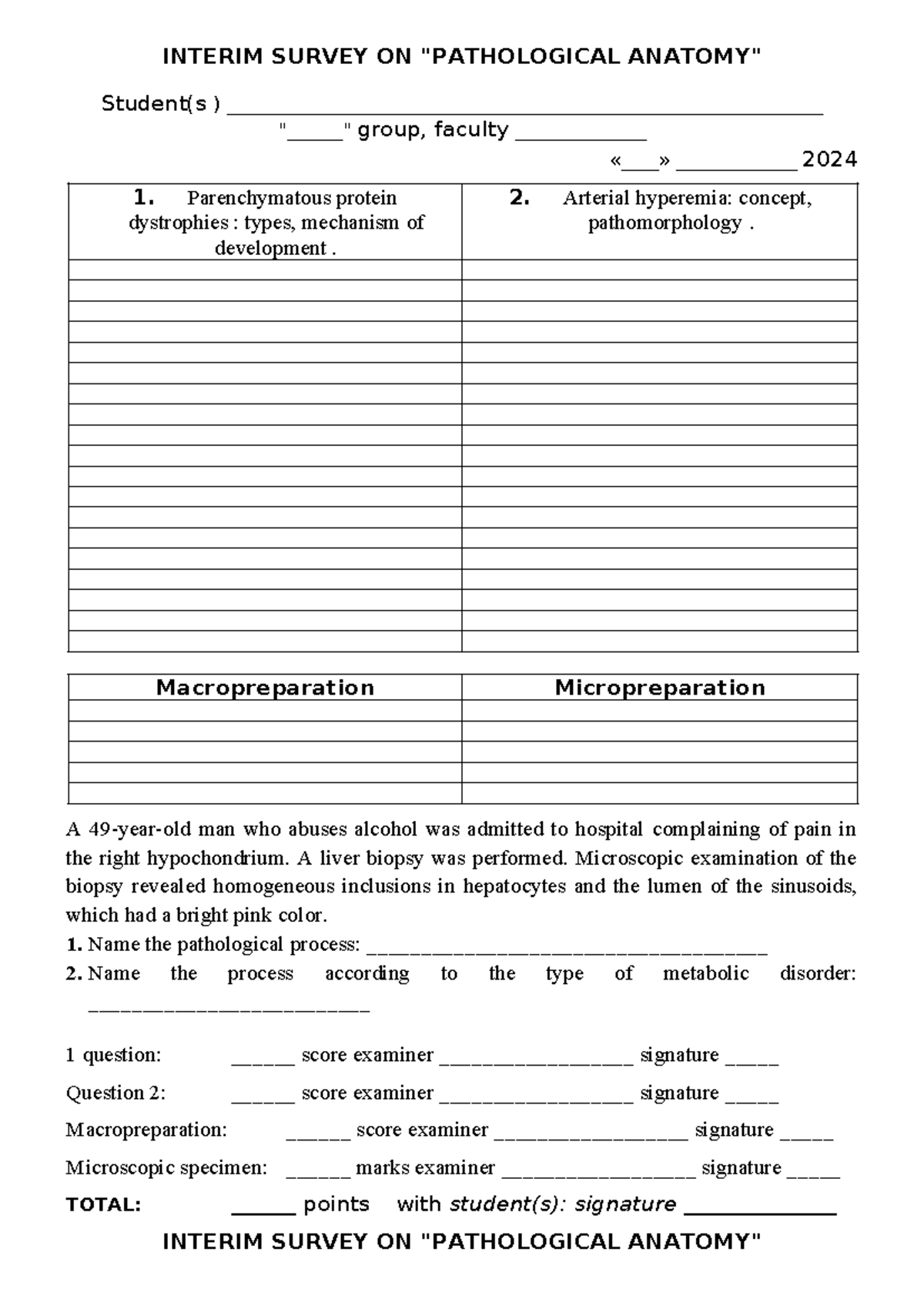 INTERIM SURVEY ON Pathological Processes: Concepts & Mechanisms (2024) - Studocu