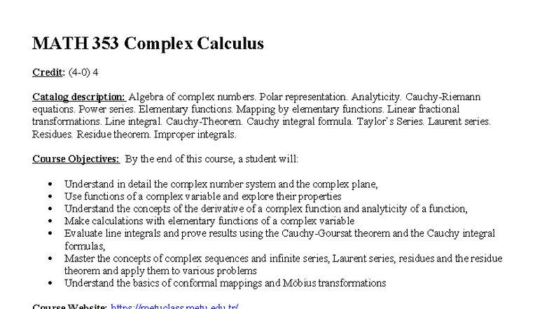 MATH 353 Complex Calculus Syllabus - Fall 2025 - Studocu
