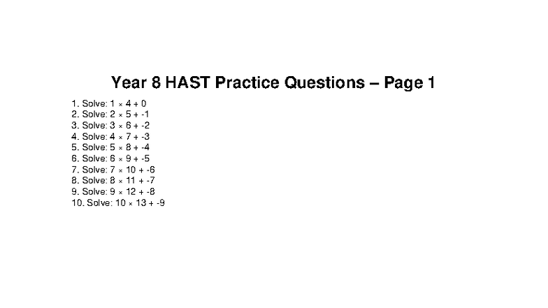 Year 8 HAST Practice Questions - Comprehensive Problem Set - Studocu