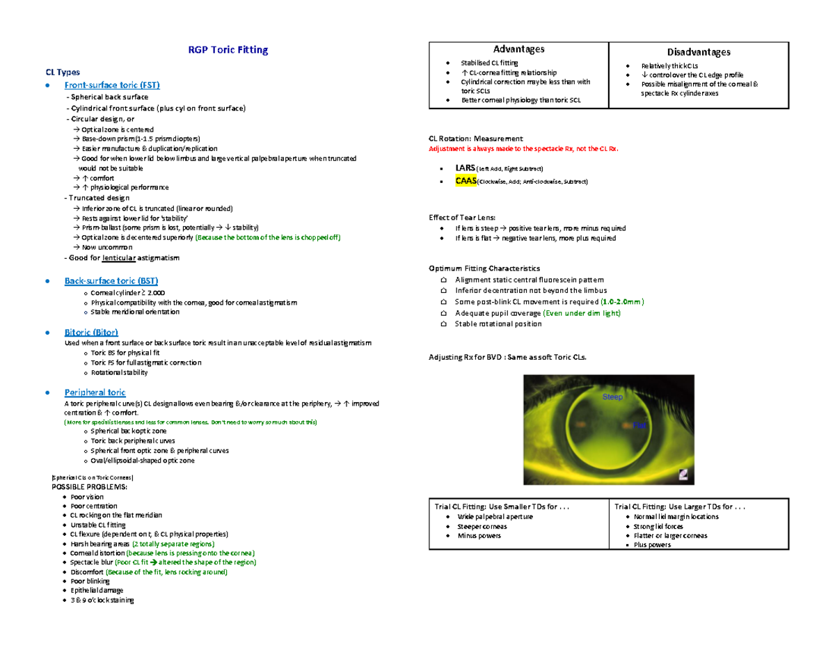 Advanced RGP Toric Lens Fitting Techniques and Considerations - Studocu