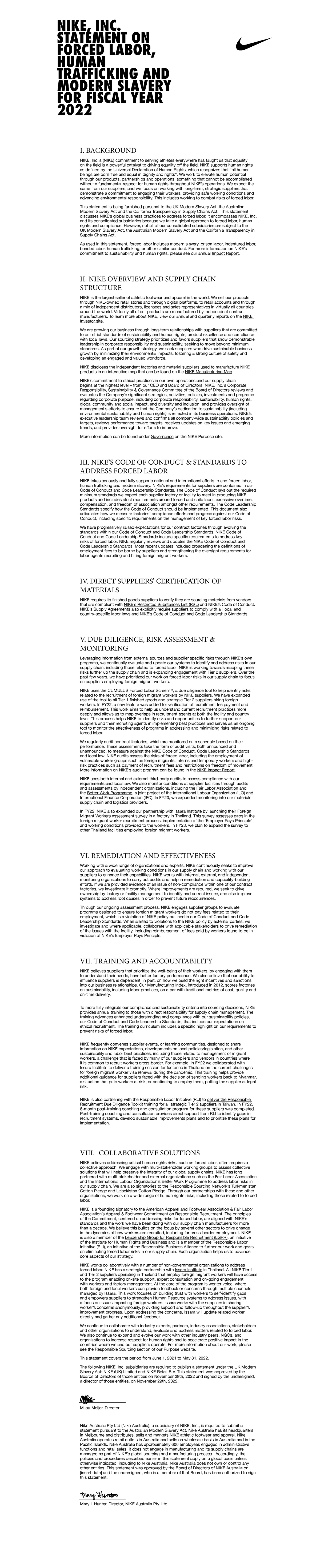 NIKE, INC. Statement on Forced Labor & Human Trafficking FY22 - Studocu