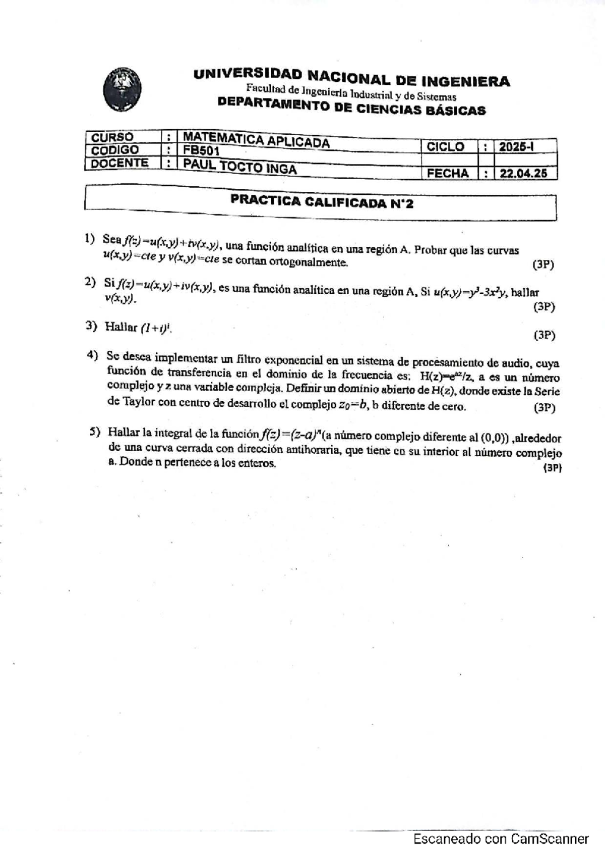 FB501 - Práctica Calificada 1: Funciones Analíticas y Filtros ...