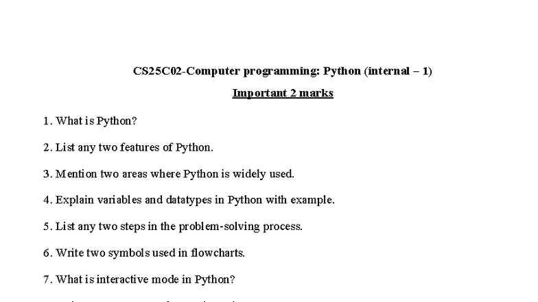 CS25C02 CPP Important Question - CS25C02-Computer programming: Python ...