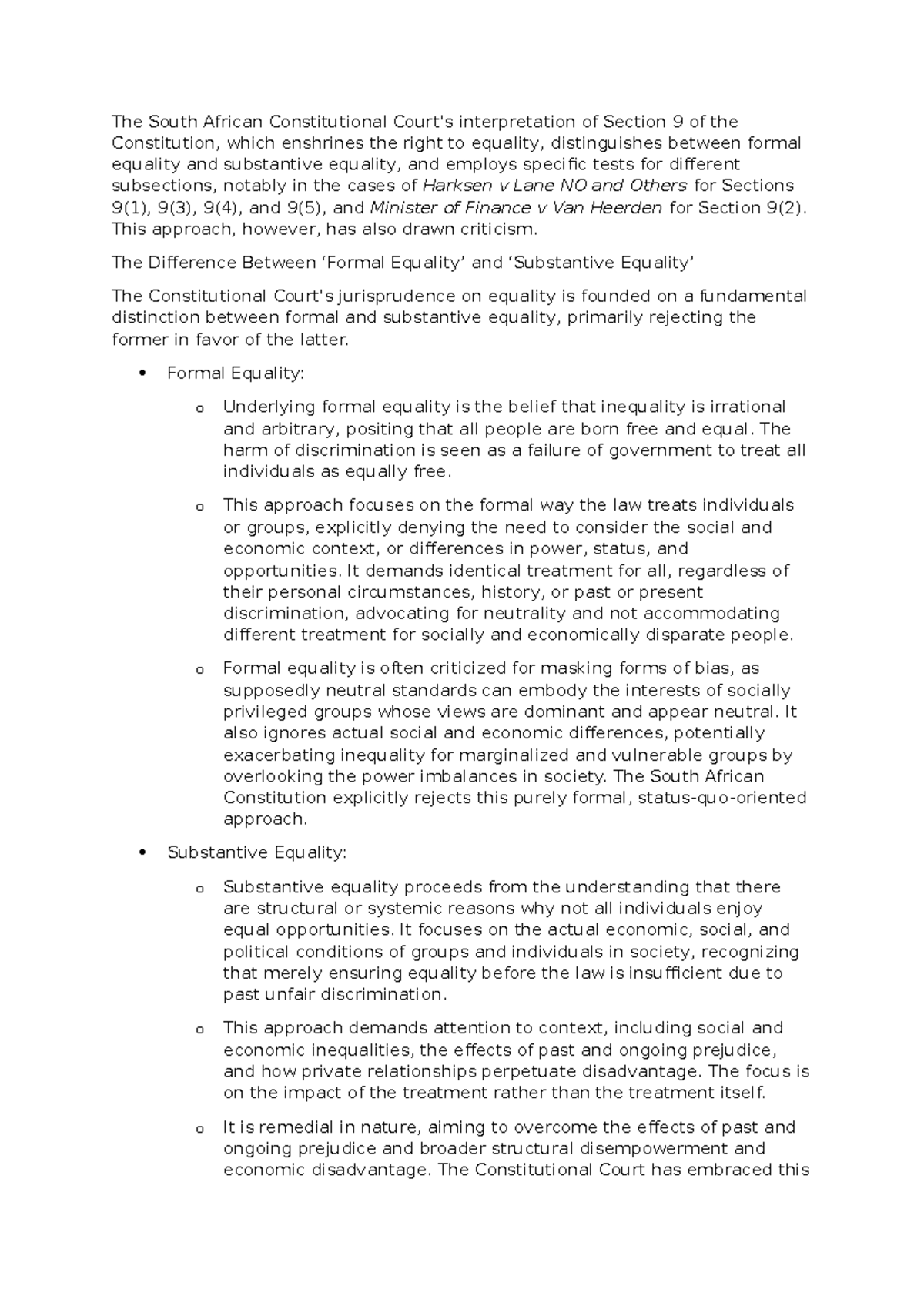 SA Constitutional Interpretation of Equality: Section 9 Insights - Studocu