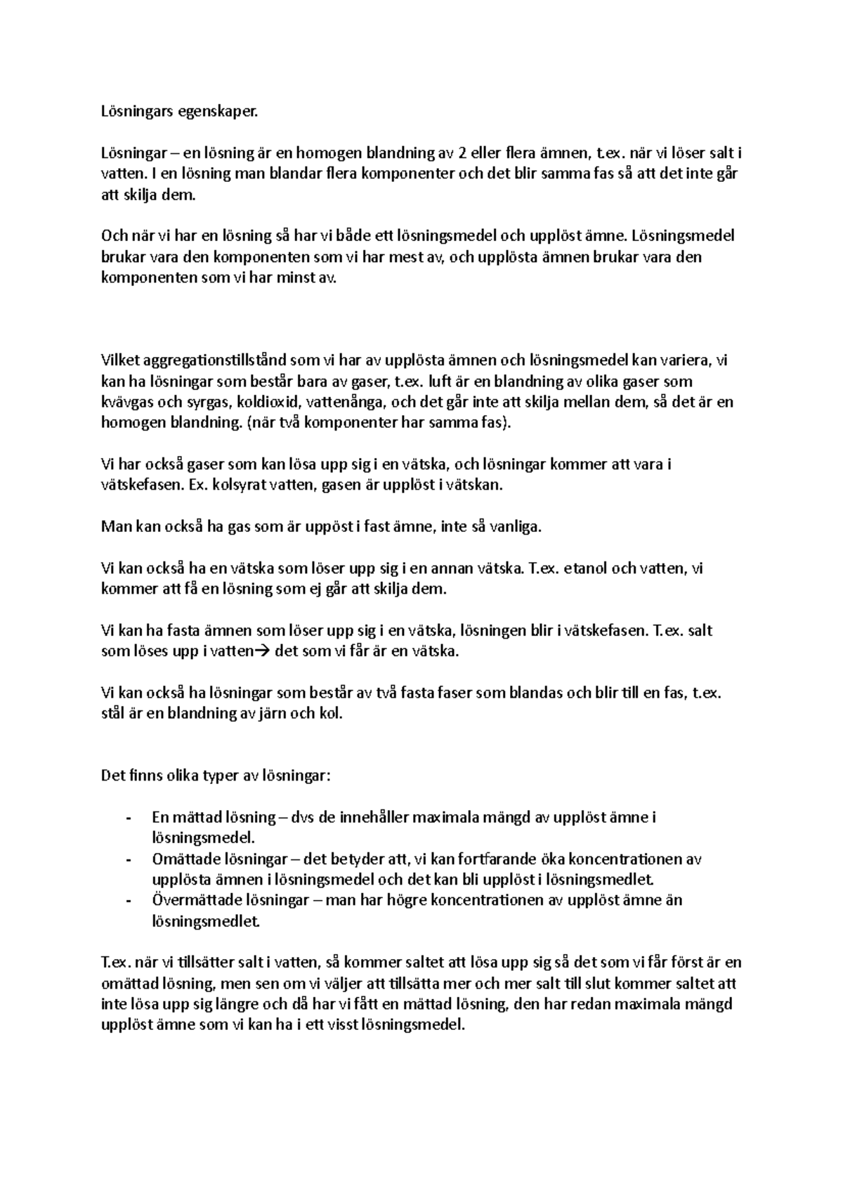 Lösningars egenskaper - Lösningar – en lösning är en homogen blandning ...
