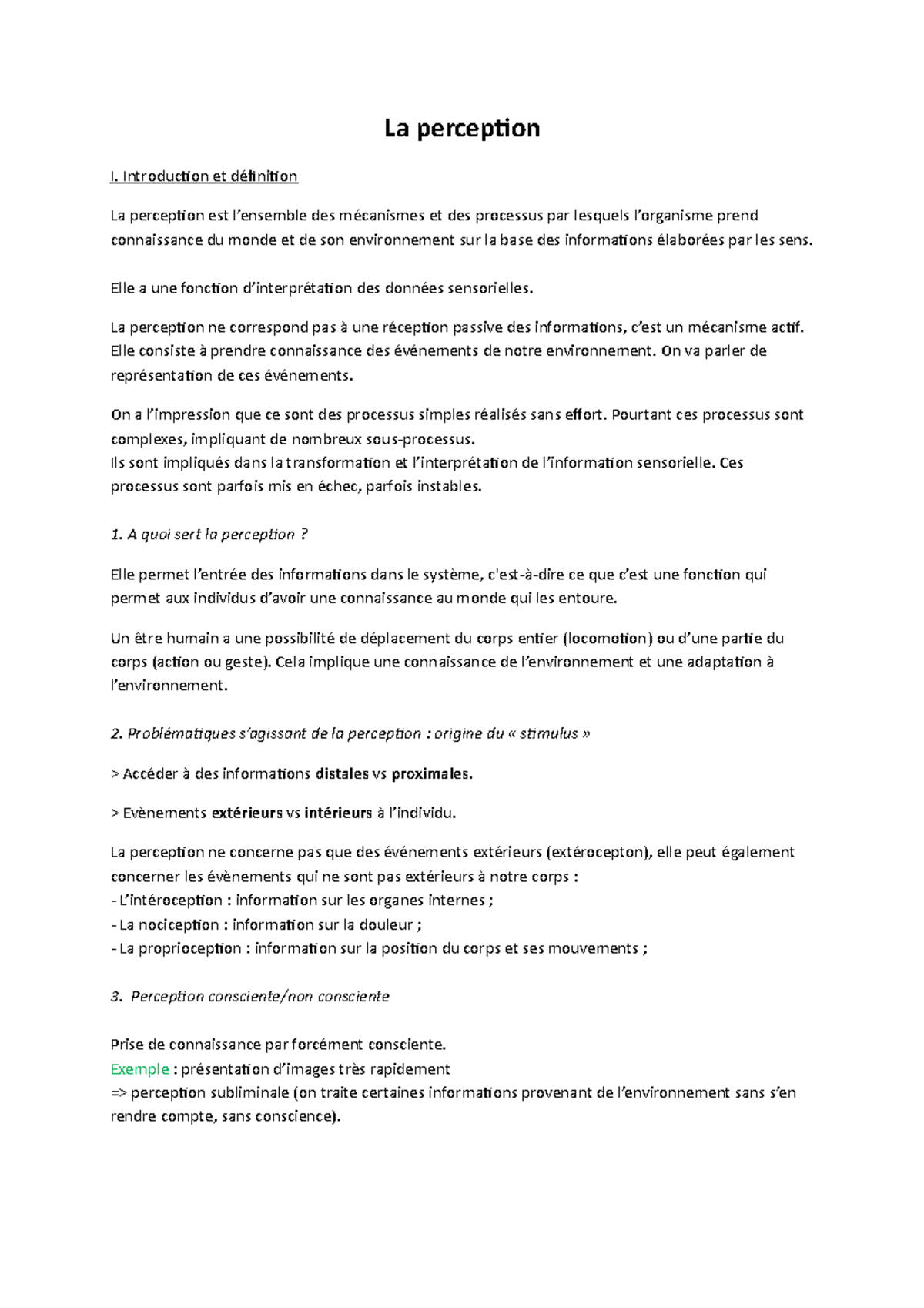 Perception et Interprétation Sensorielle - Psychologie Cognitive ...