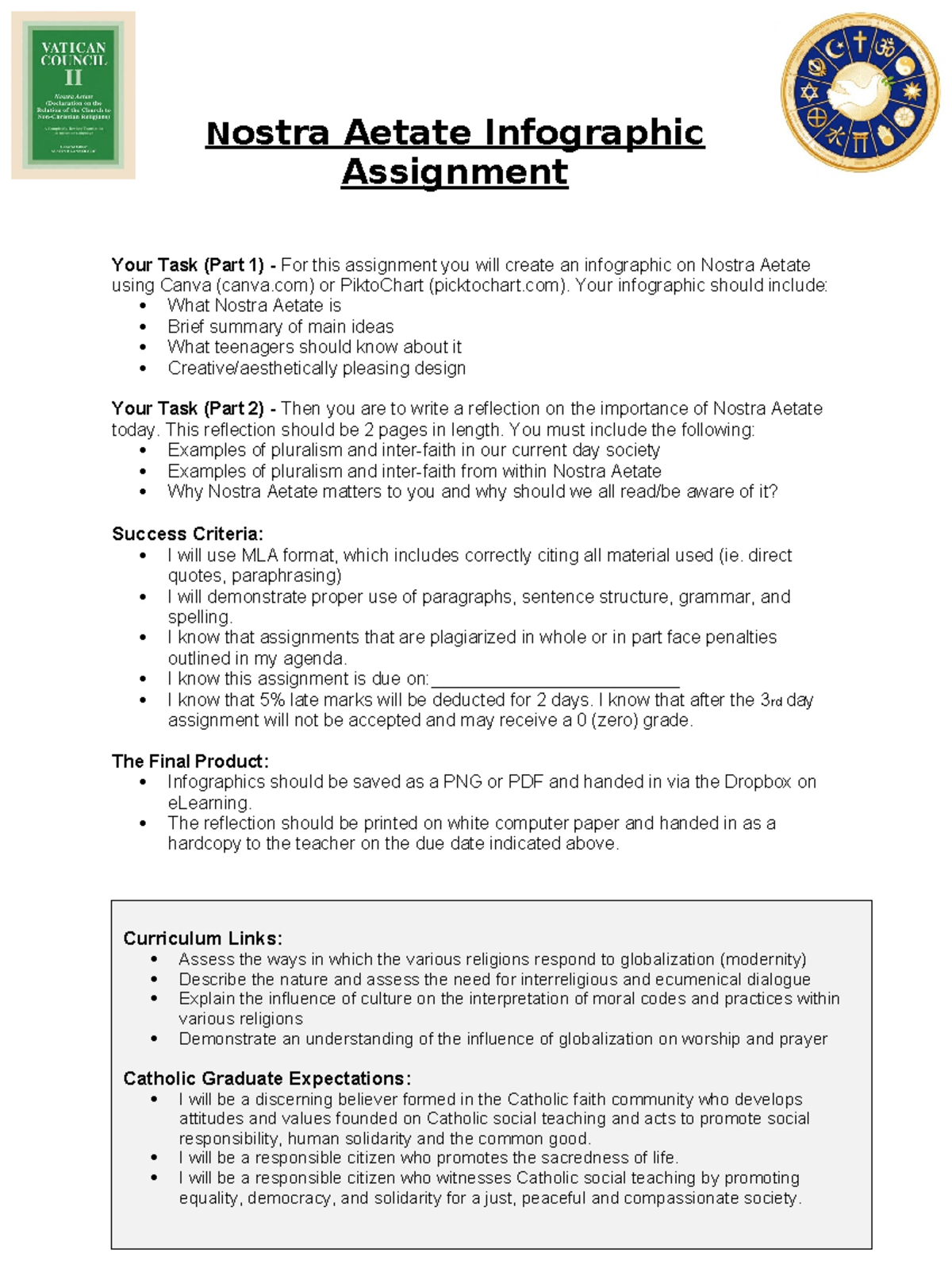 Nostra Aetate Infographic & Reflection Assignment (Part 1 & 2) - Studocu