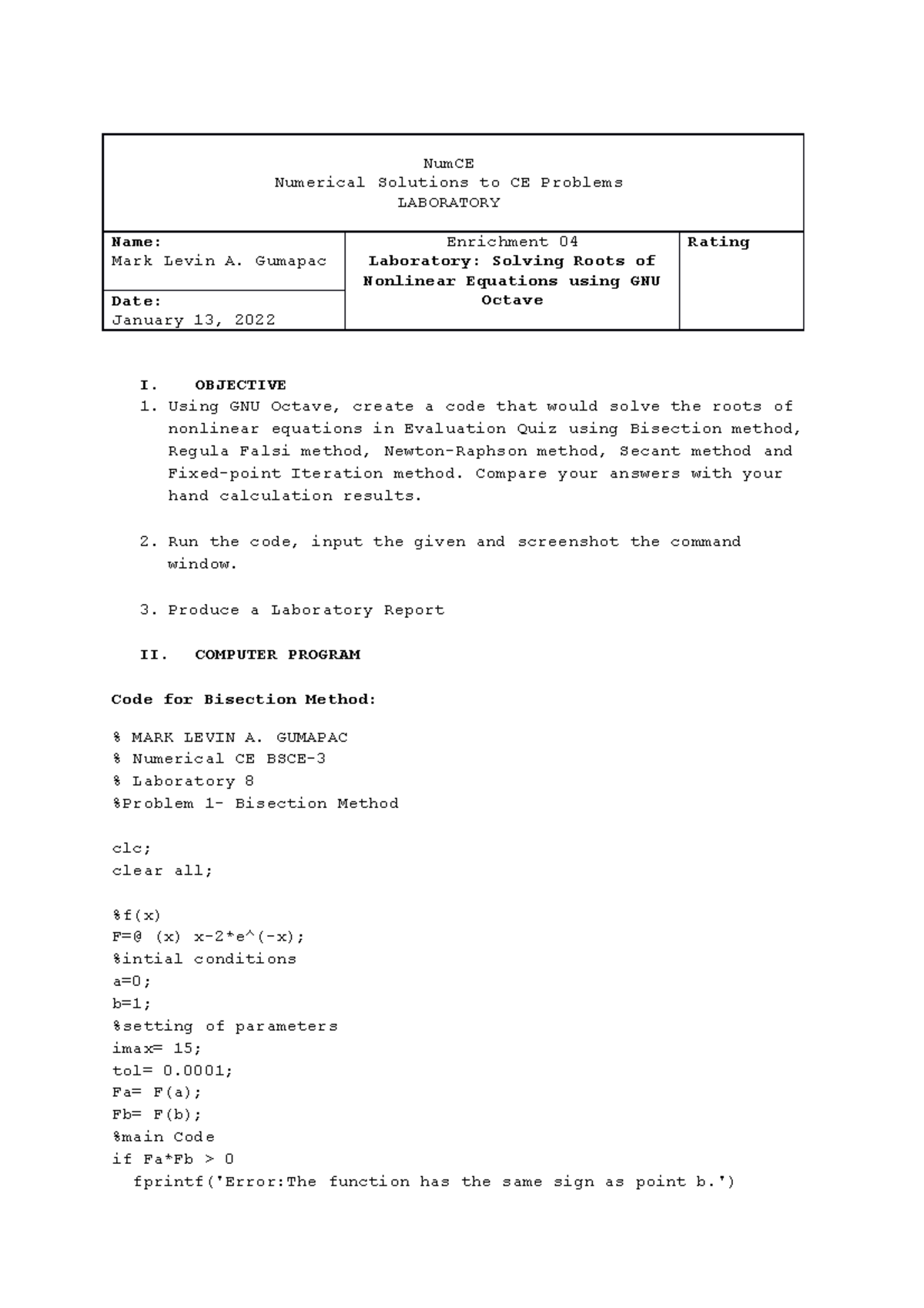NumCE 04: Laboratory Report on Numerical Methods for CE Problems - Studocu
