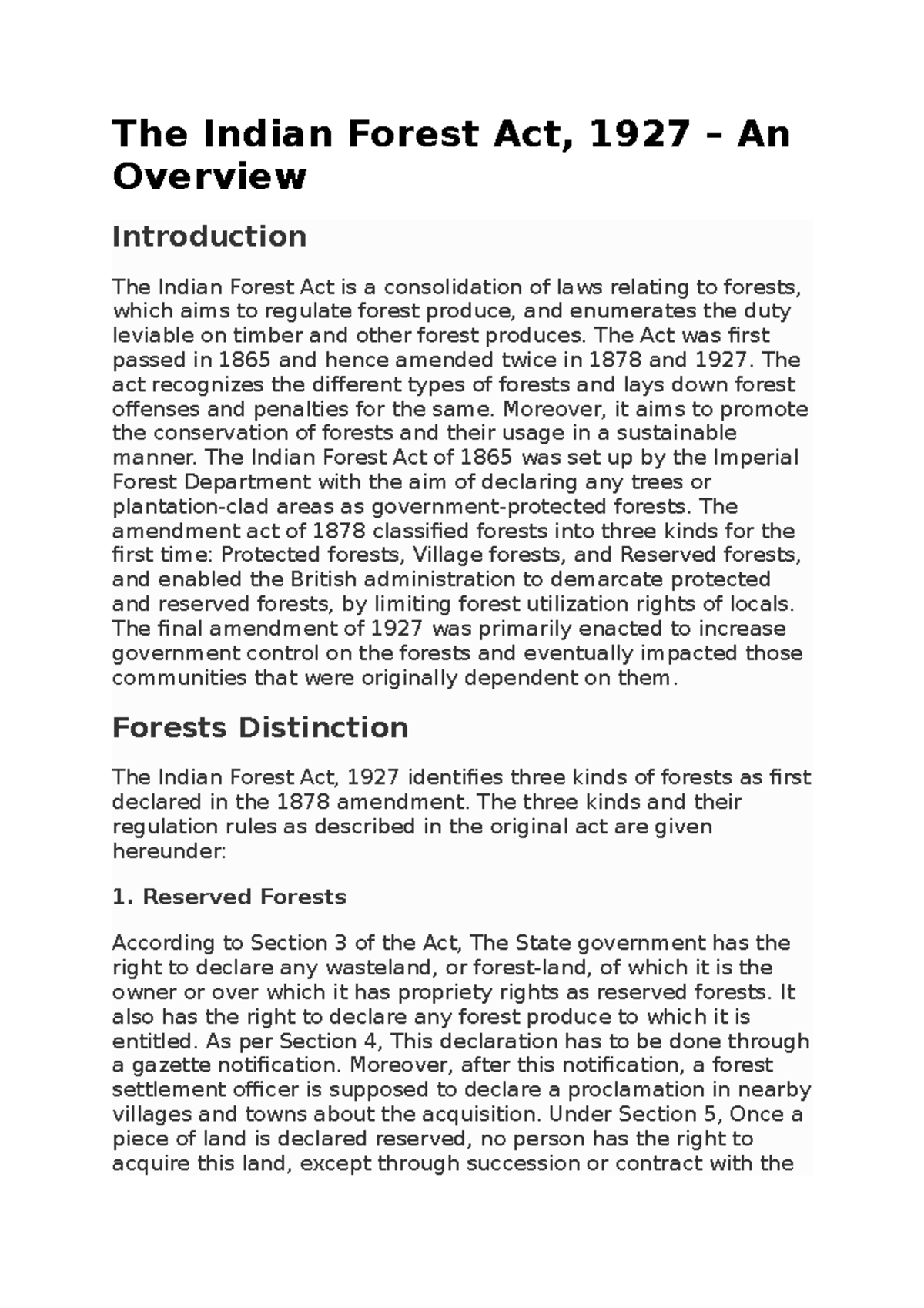 Indian Forest Act, 1927: Comprehensive Overview and Key Provisions ...
