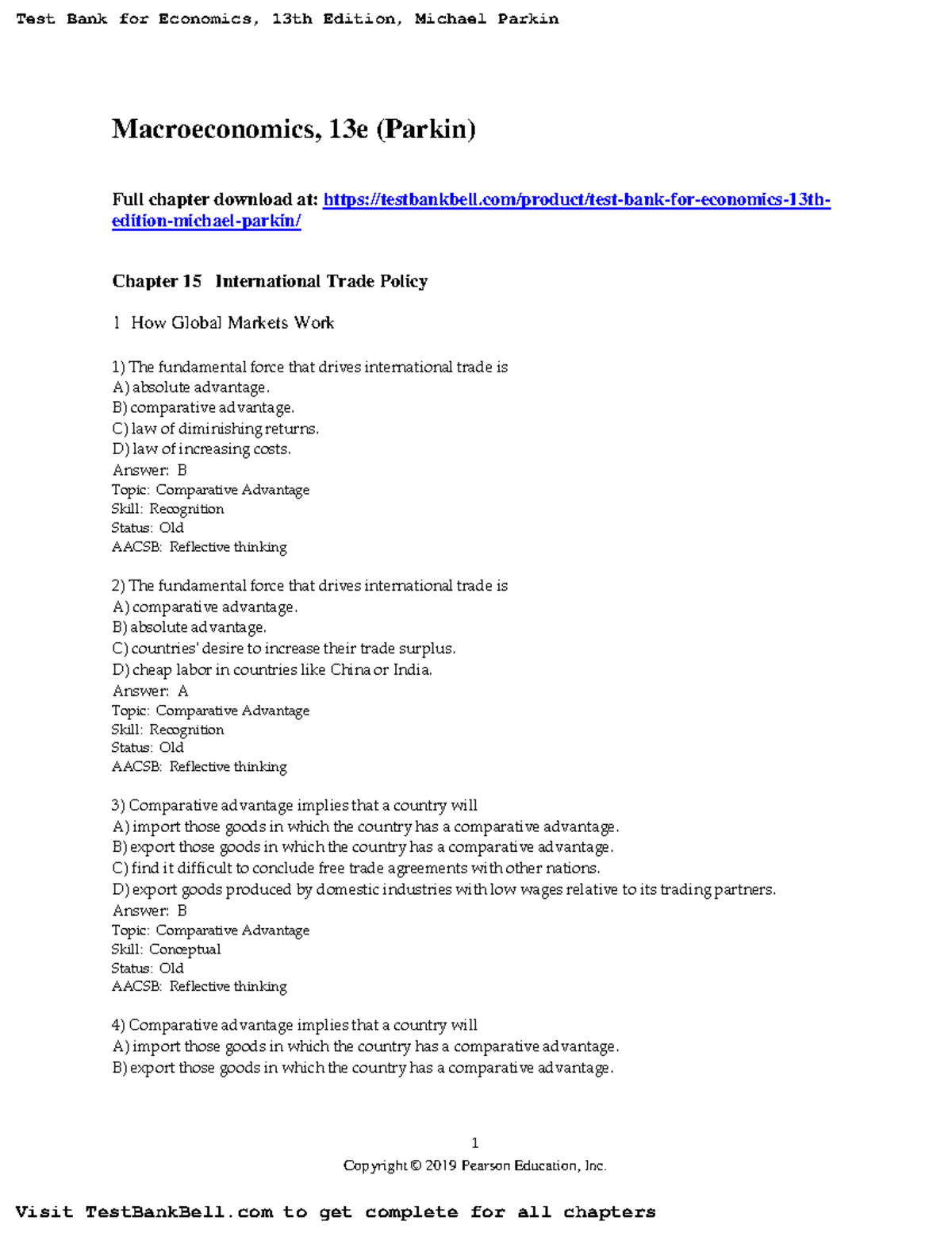Test Bank for Macroeconomics 13e - Chapter 15: International Trade ...