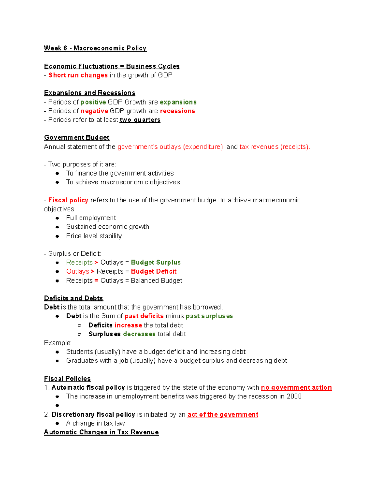 Econs Topic 6 - COR2100 ENS: Macroeconomic Policy & Business Cycles ...