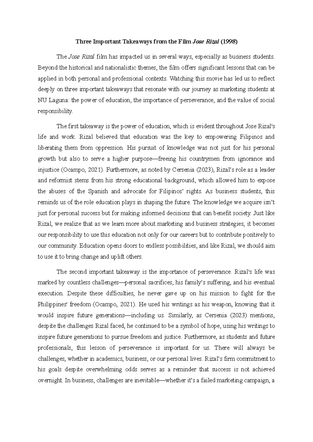 Jose Rizal (1998) Film Review: Key Lessons for Business Students - Studocu