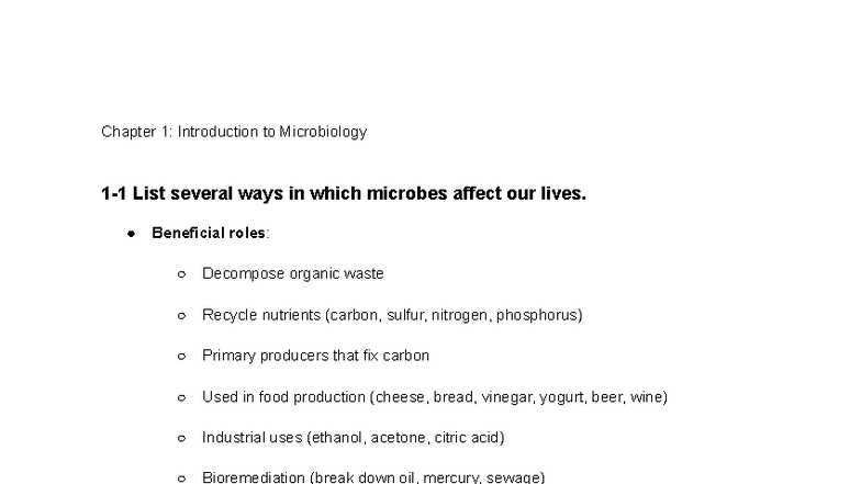 Microbiology Notes: Chapter 1 - Introduction to Microbiology - Studocu