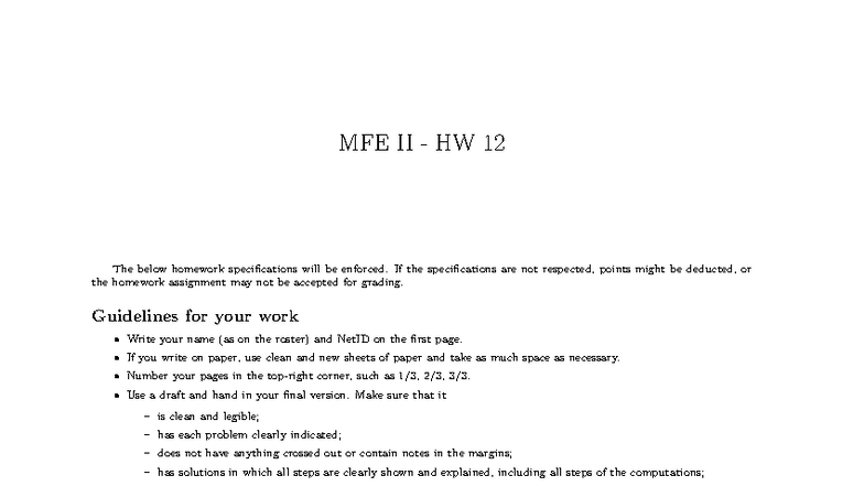 MFE II HW 12 Homework Submission Guidelines and Grading Criteria - Studocu