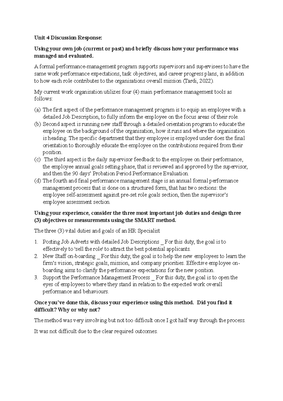 Unit 4 Discussion Response: Performance Management in the Workplace ...