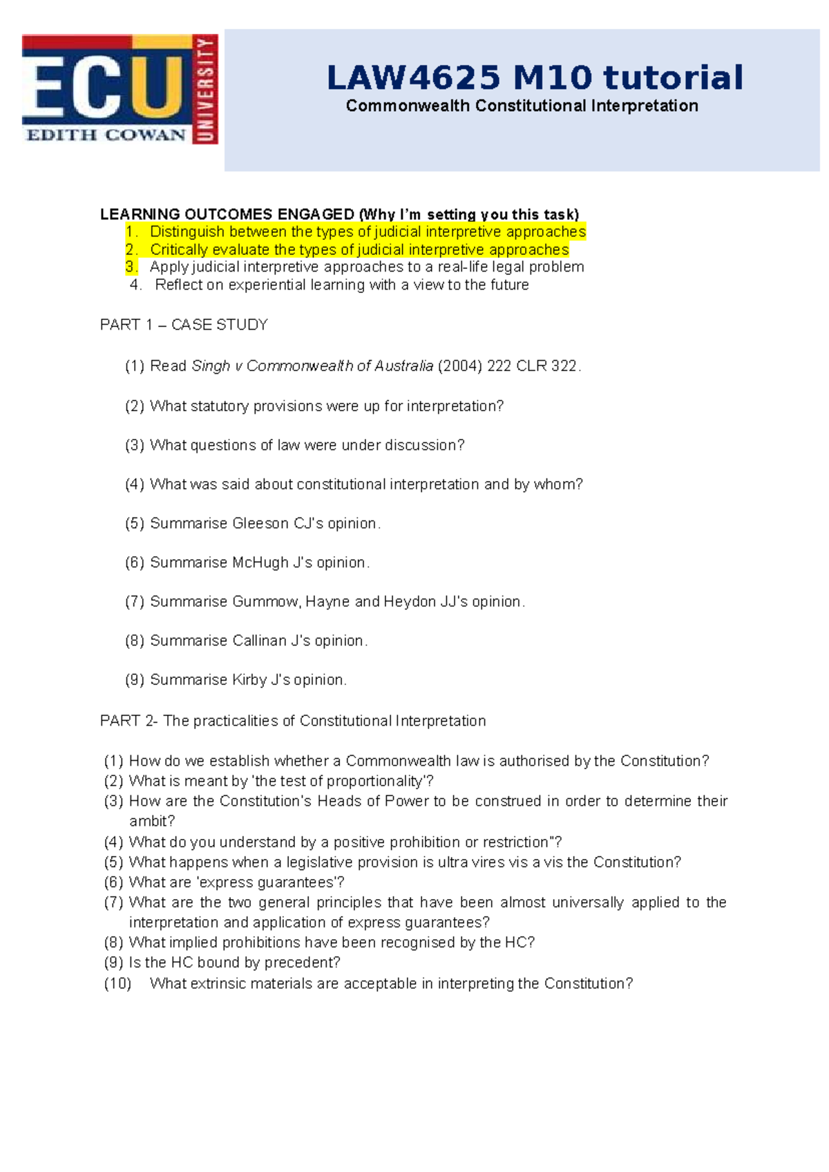 LAW4625 M10 Tutorial: Constitutional Interpretation Guide - Studocu