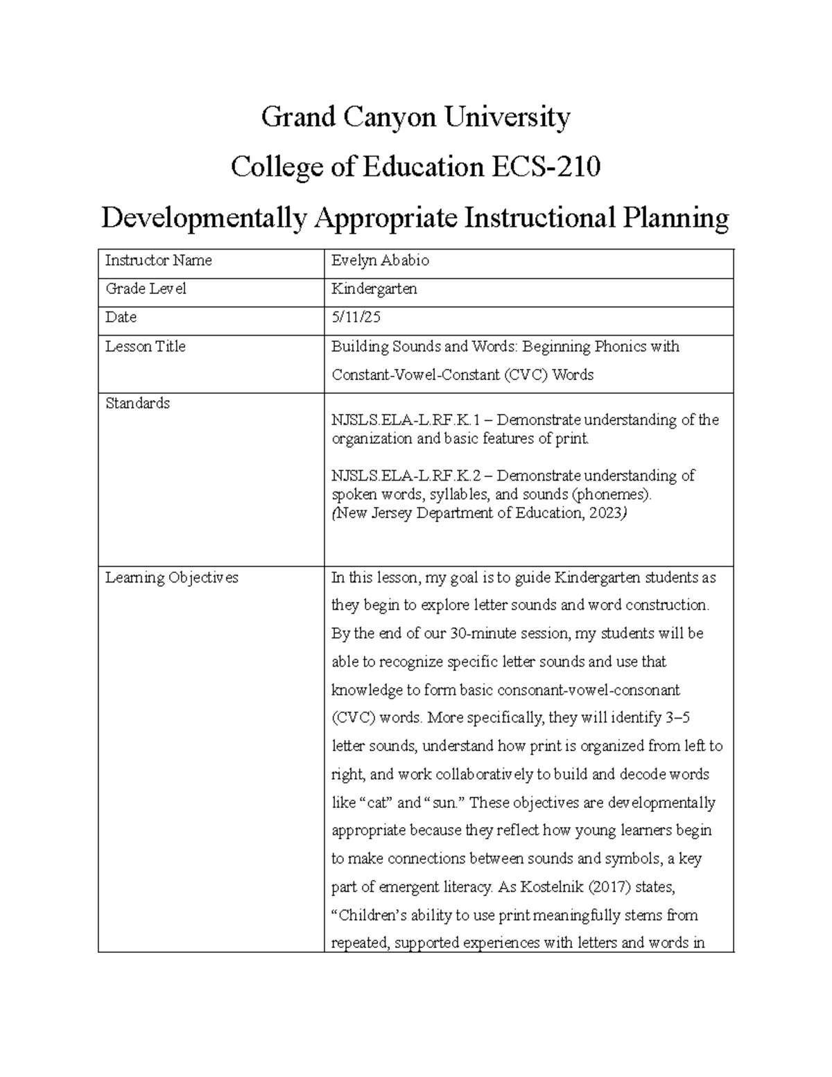GCU COE KNDG Lesson Plan: Building Sounds & Words (CVC) - Studocu