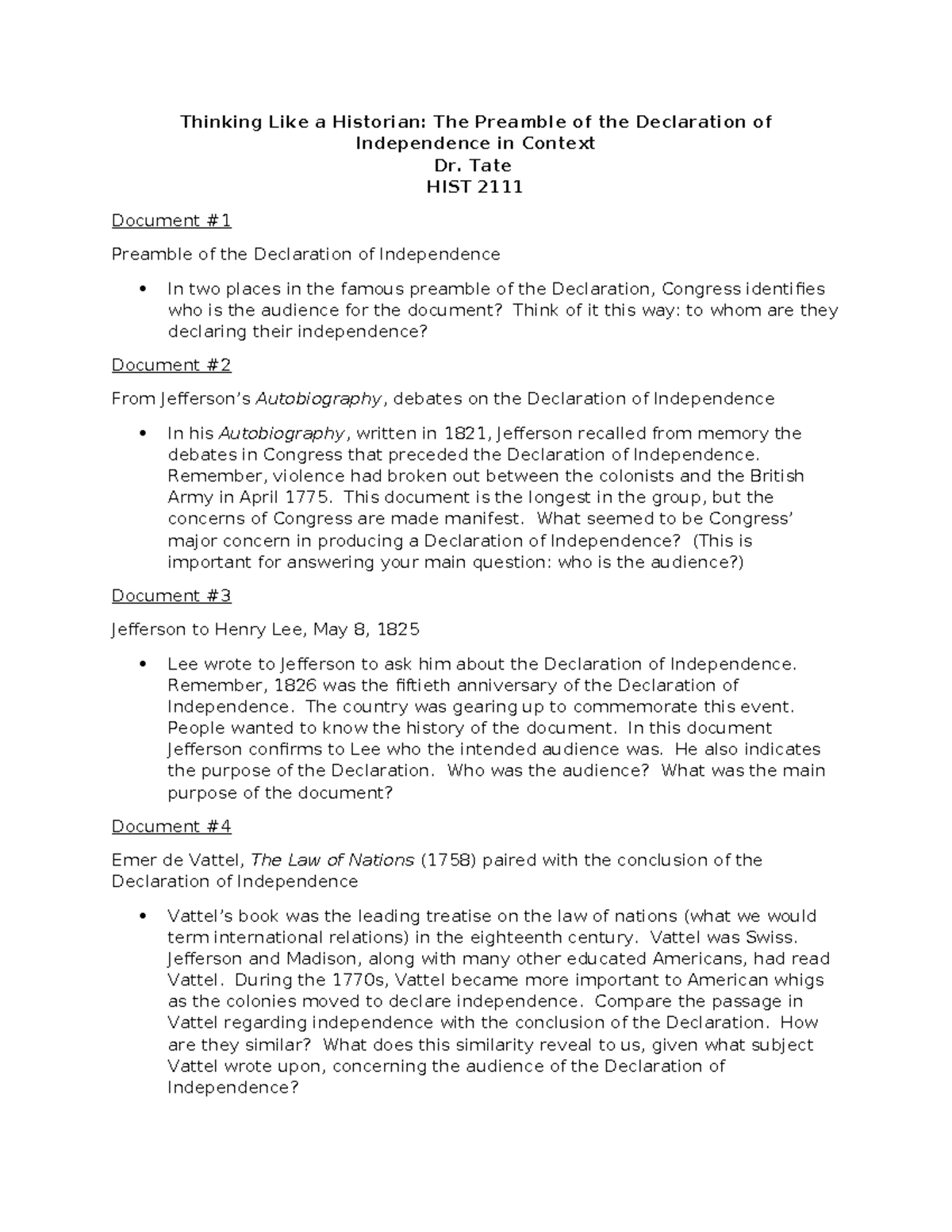 HIST 2111: Analyzing the Declaration of Independence Context - Studocu