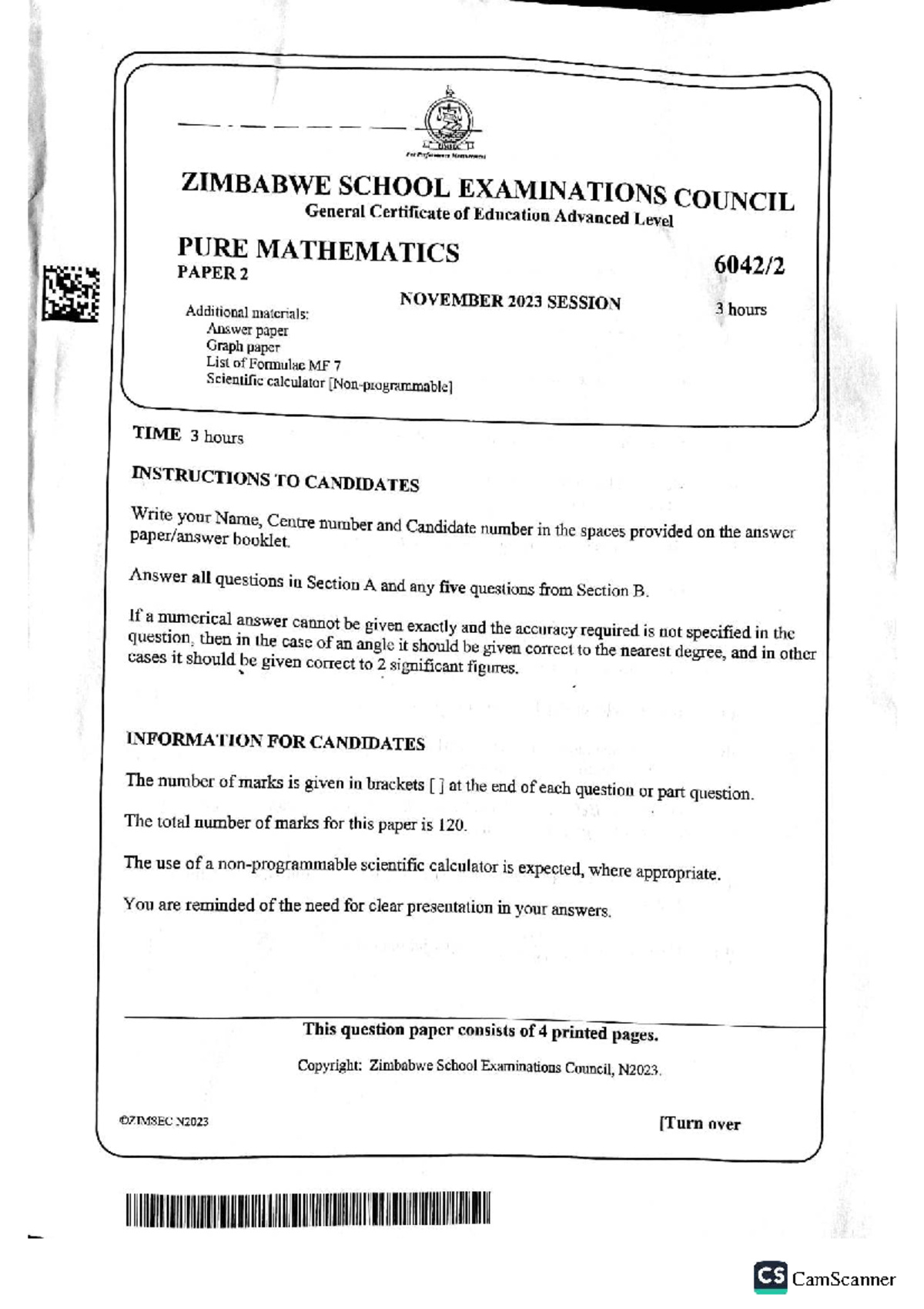 LIMSE Pure Mathematics Paper 2 Exam Practice Materials N2023 - Studocu