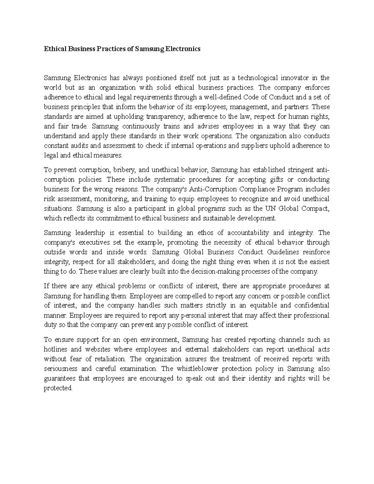 Ethical Business Practices of Samsung Electronics: A Comprehensive ...