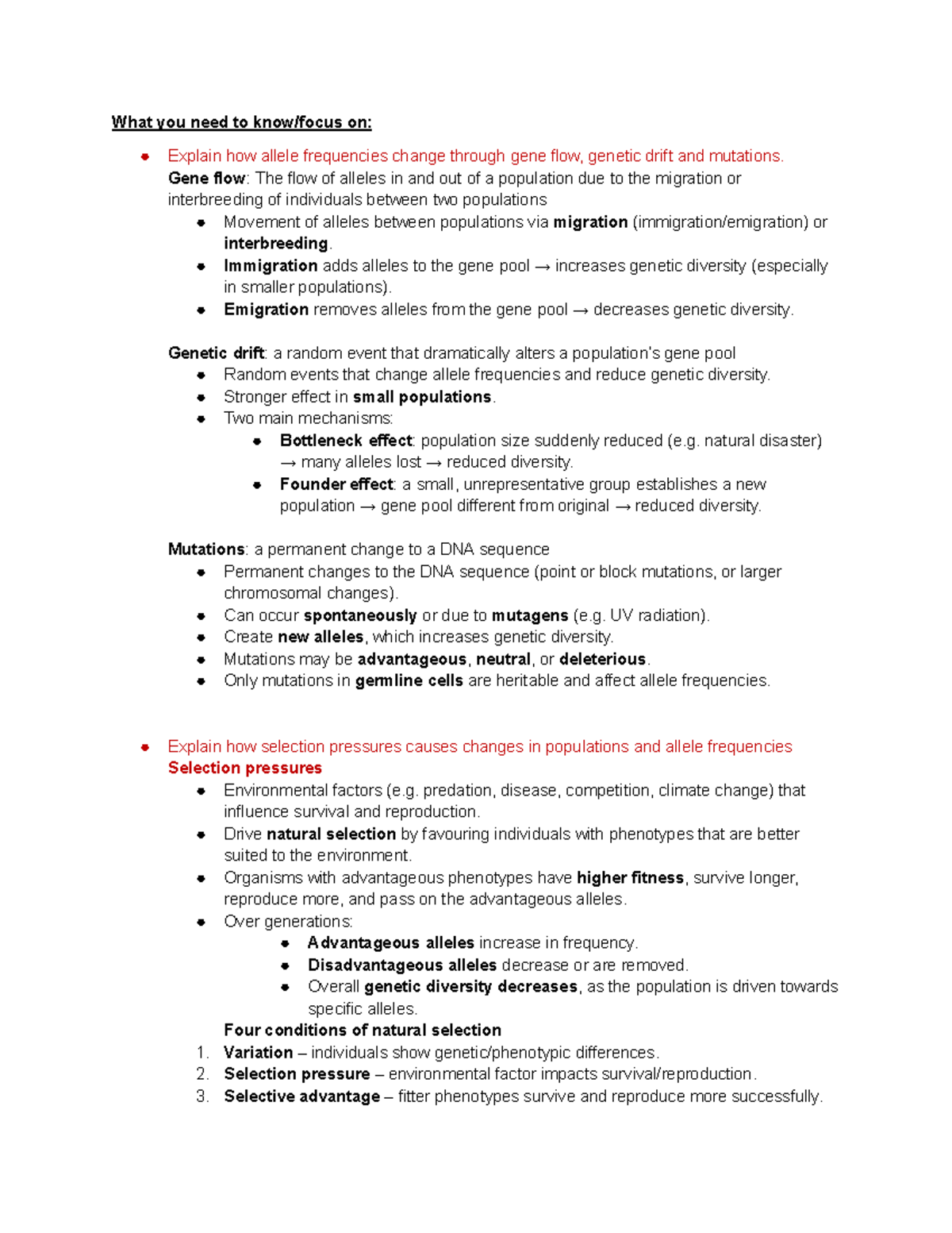 BIO 101: Gene Flow, Genetic Drift, Mutations, and Natural Selection ...