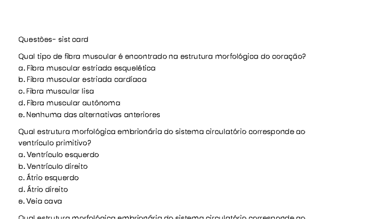 Questões sobre o Sistema Cardíaco e Respiratório - Hajajs - Studocu