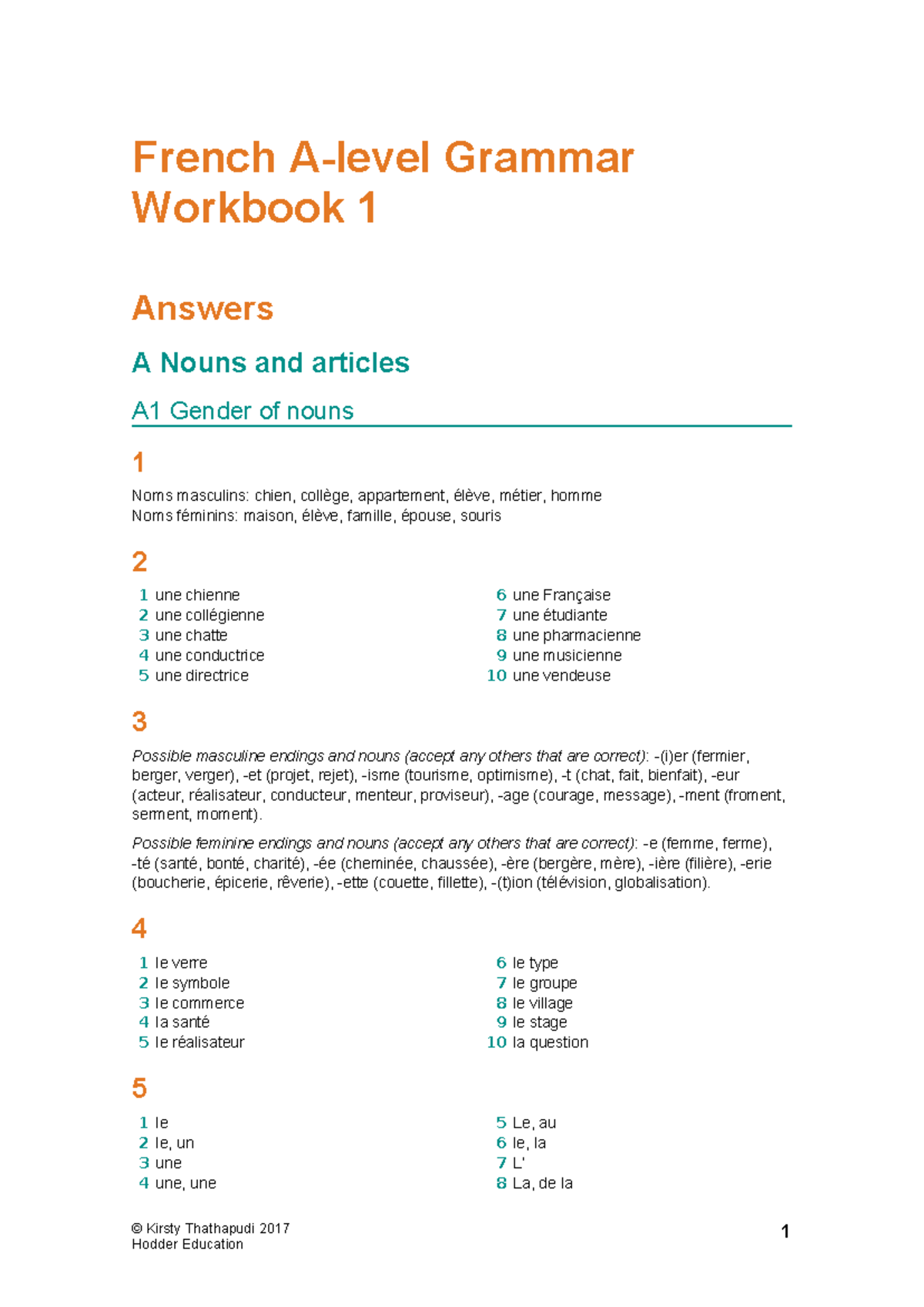 French A-Level Grammar Workbook 1: Comprehensive Answers - Studocu