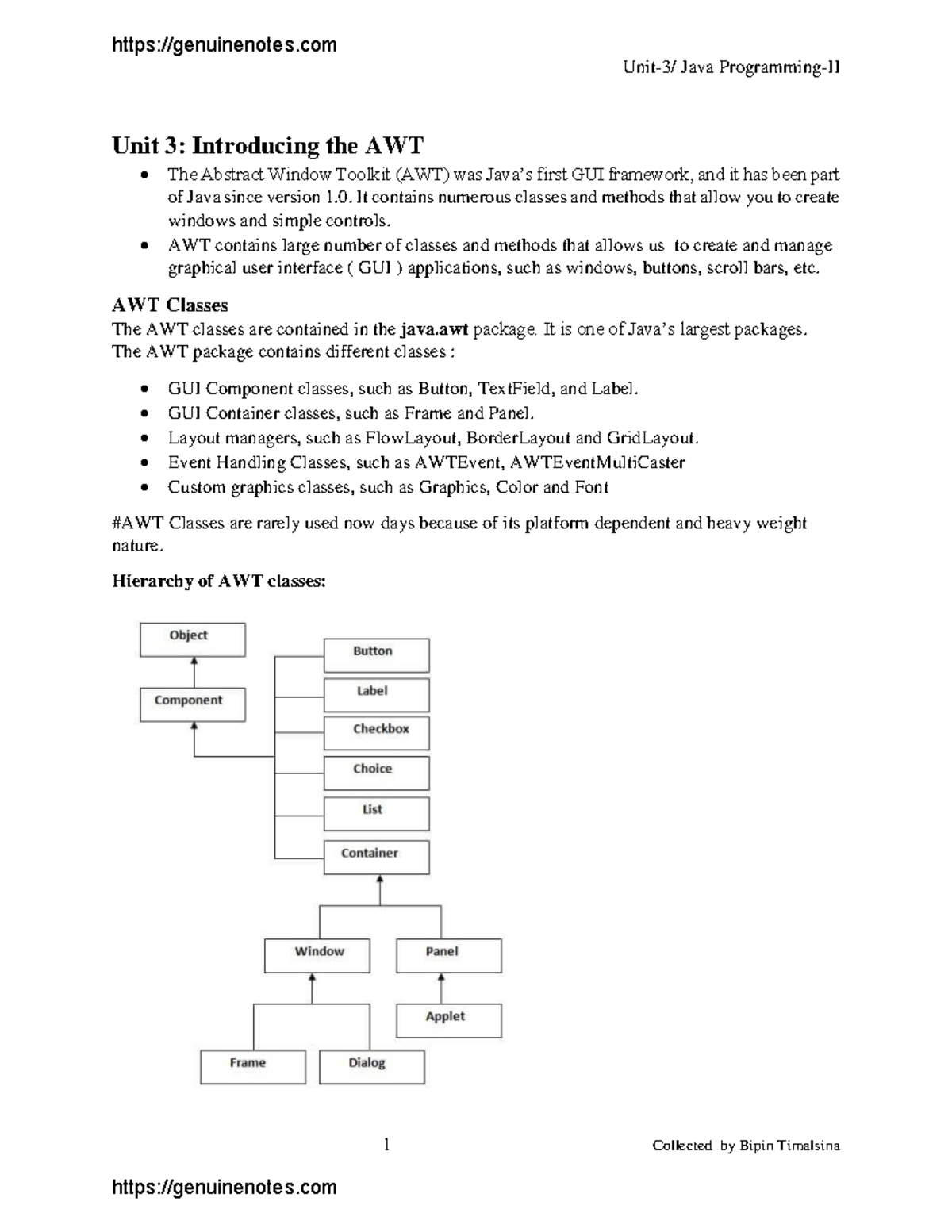 Unit-3a: Java Programming II - AWT Lecture Notes - Studocu